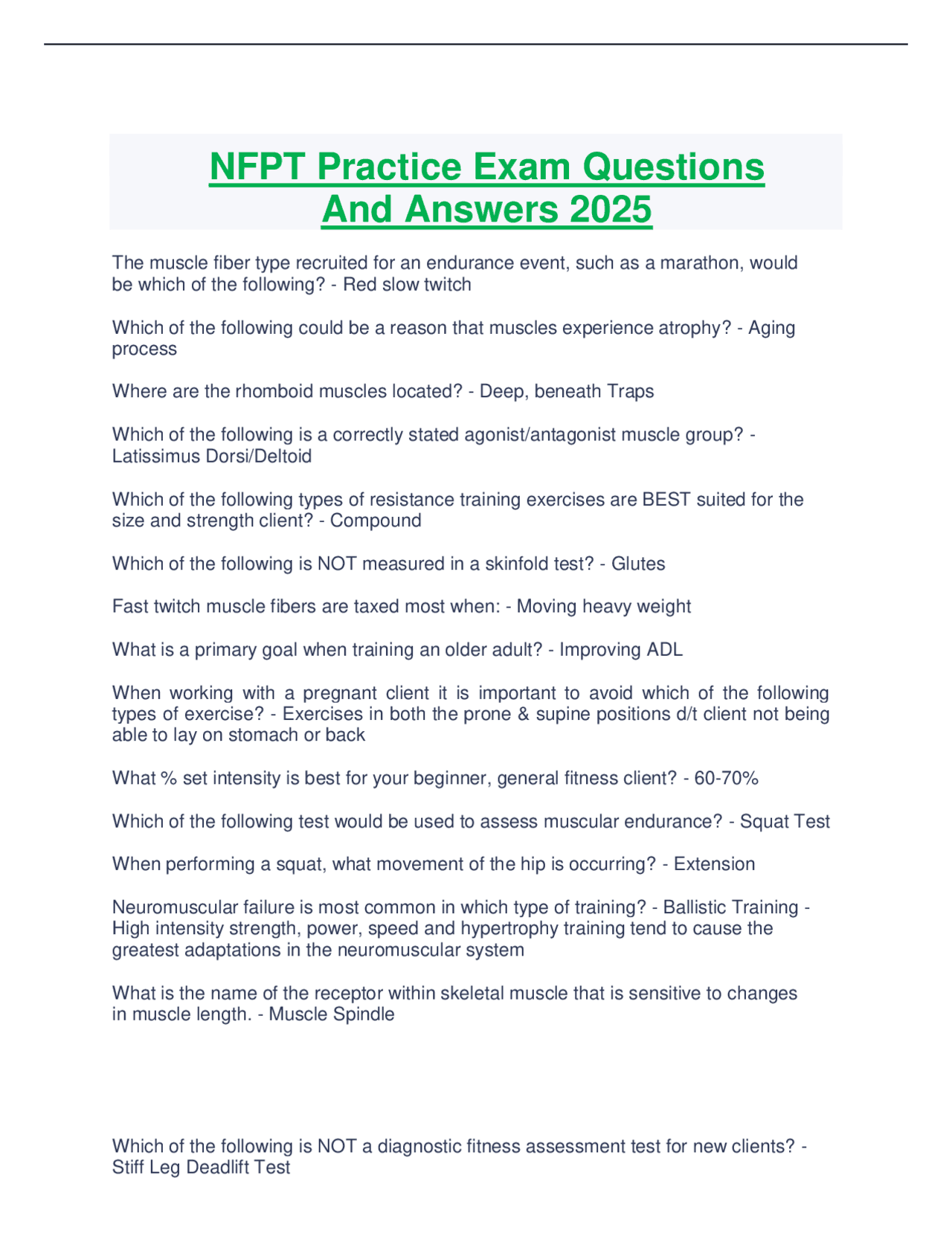 NFPT Practice Exam Questions And Answers 2025 | Exams Nursing | Docsity