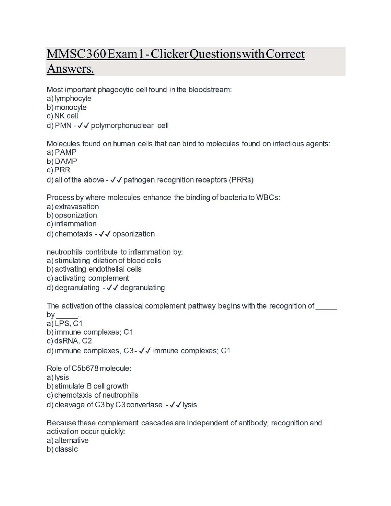 MMSC 360 Exam 1 - Clicker Questions with Correct Answers. | Exams ...