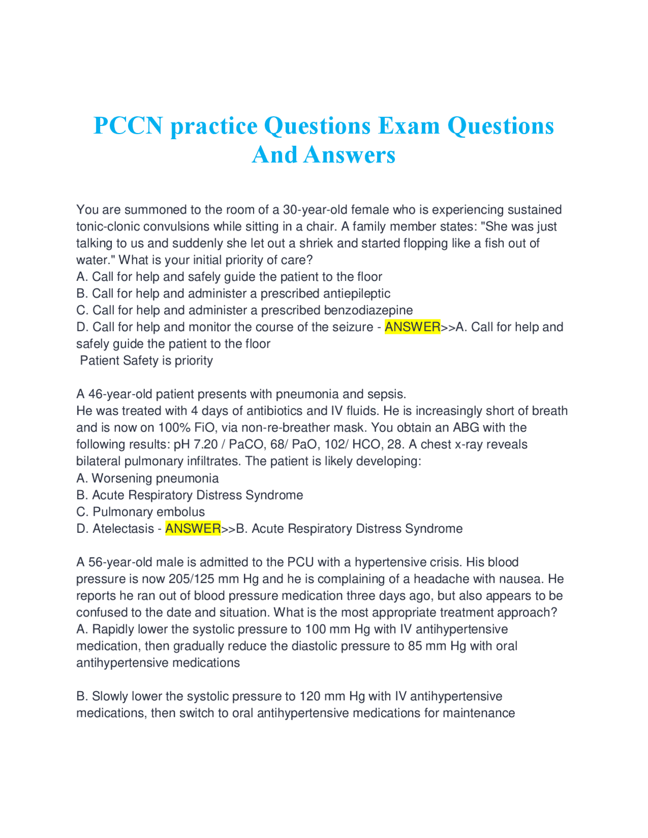 PCCN Practice Questions: Critical Care Nursing Exam Preparation | Exams ...