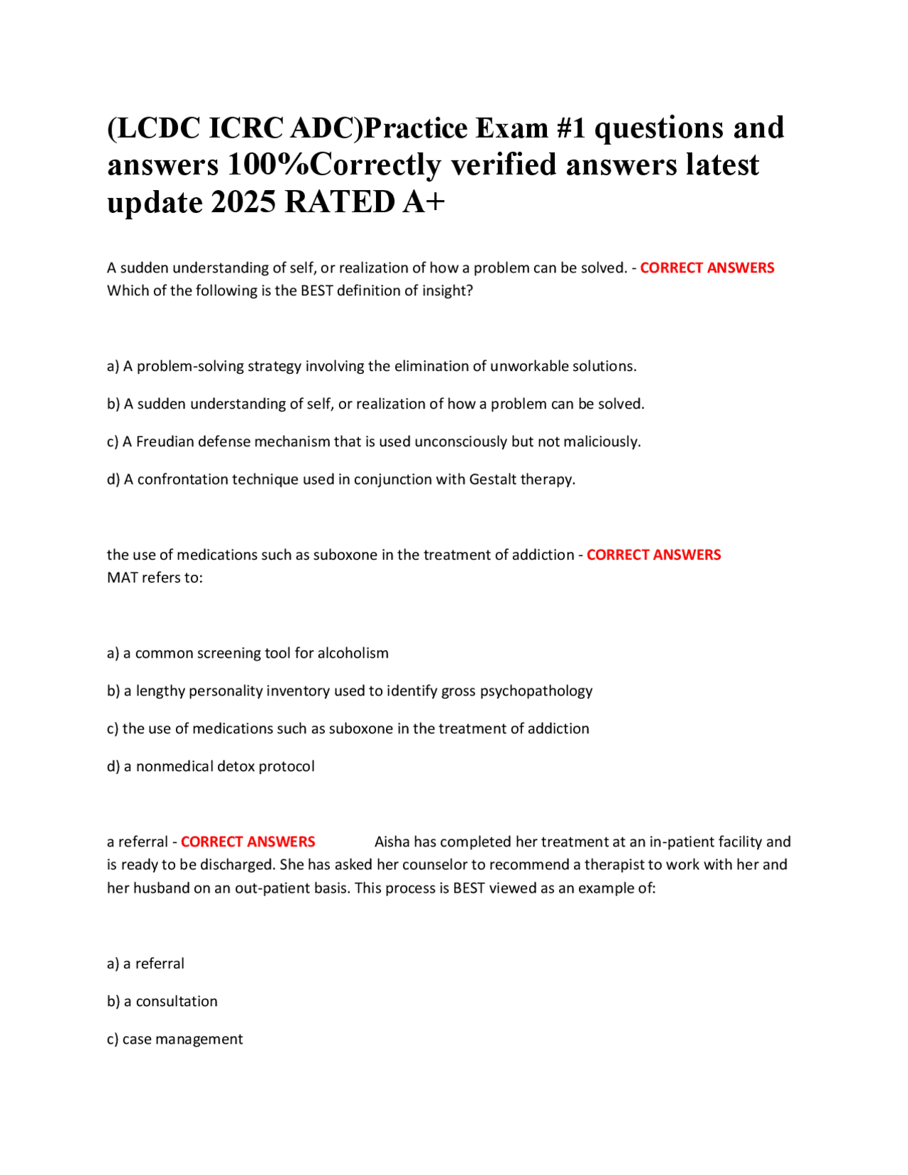 (LCDC ICRC ADC)Practice Exam #1 questions and answers 100%Correctly ...