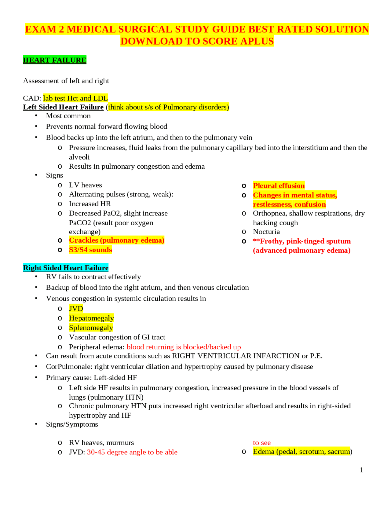 EXAM 2 MEDICAL SURGICAL STUDY GUIDE BEST RATED SOLUTION DOWNLOAD TO ...