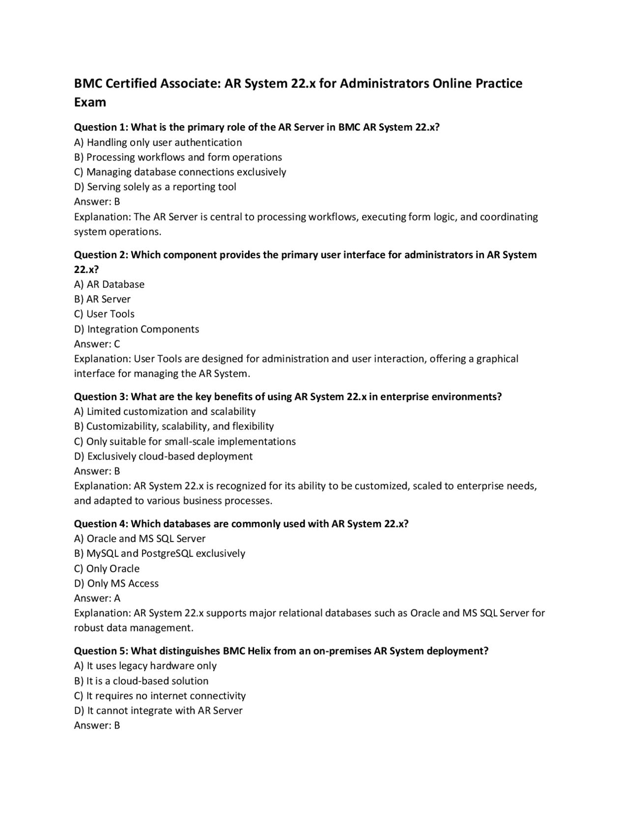 BMC Certified Associate: AR System 22.x for Administrators Online Exam ...