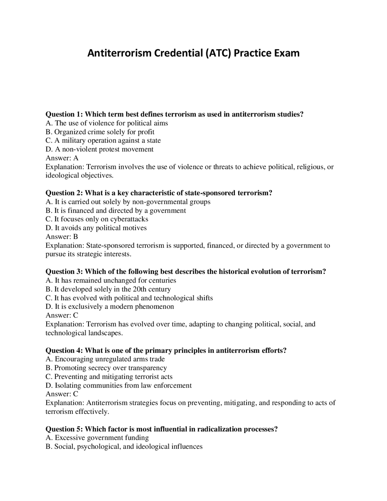 Antiterrorism Credential (ATC) Exam | Exams Technology | Docsity