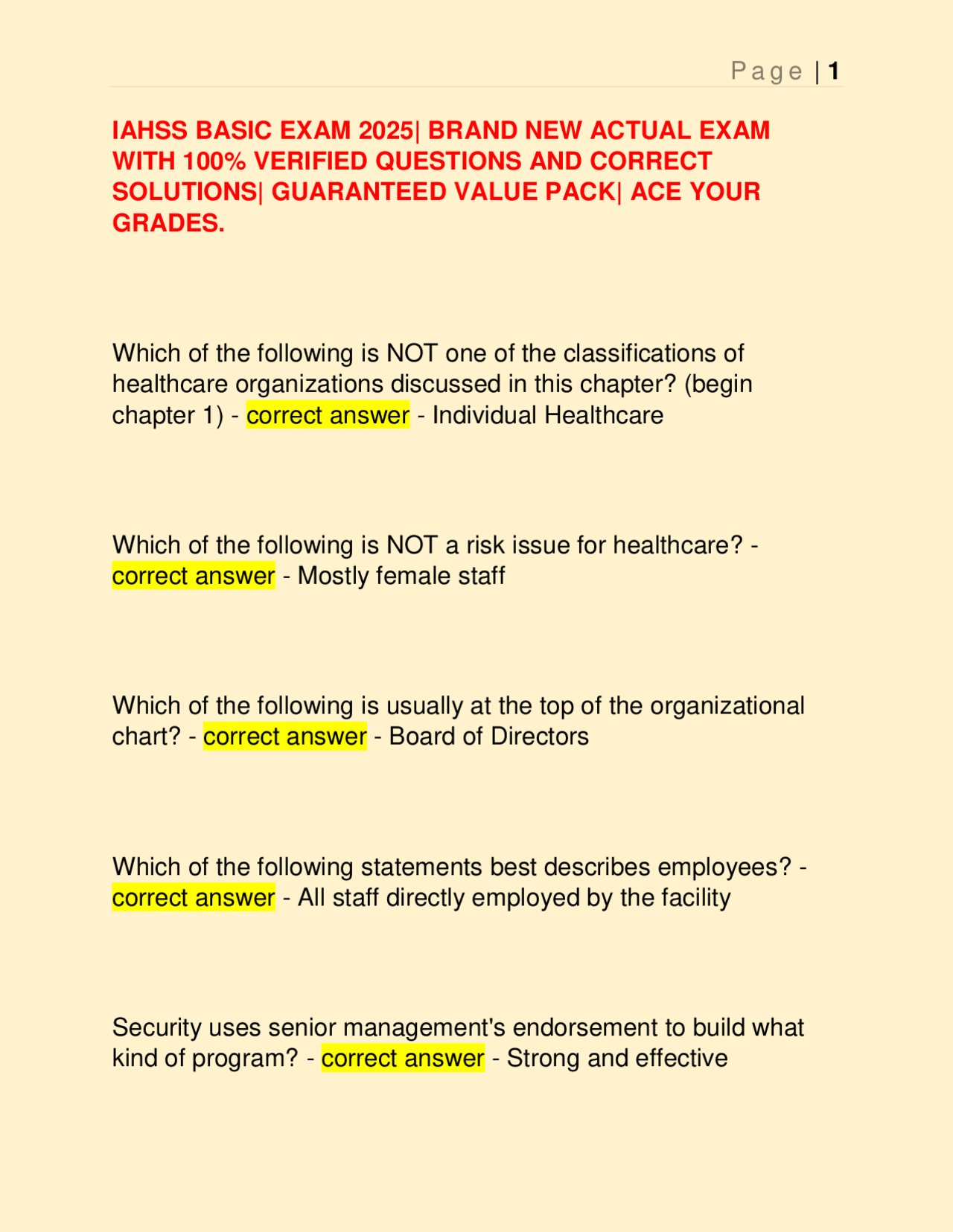 IAHSS BASIC EXAM 2025| BRAND NEW ACTUAL EXAM. | Exams Nursing | Docsity