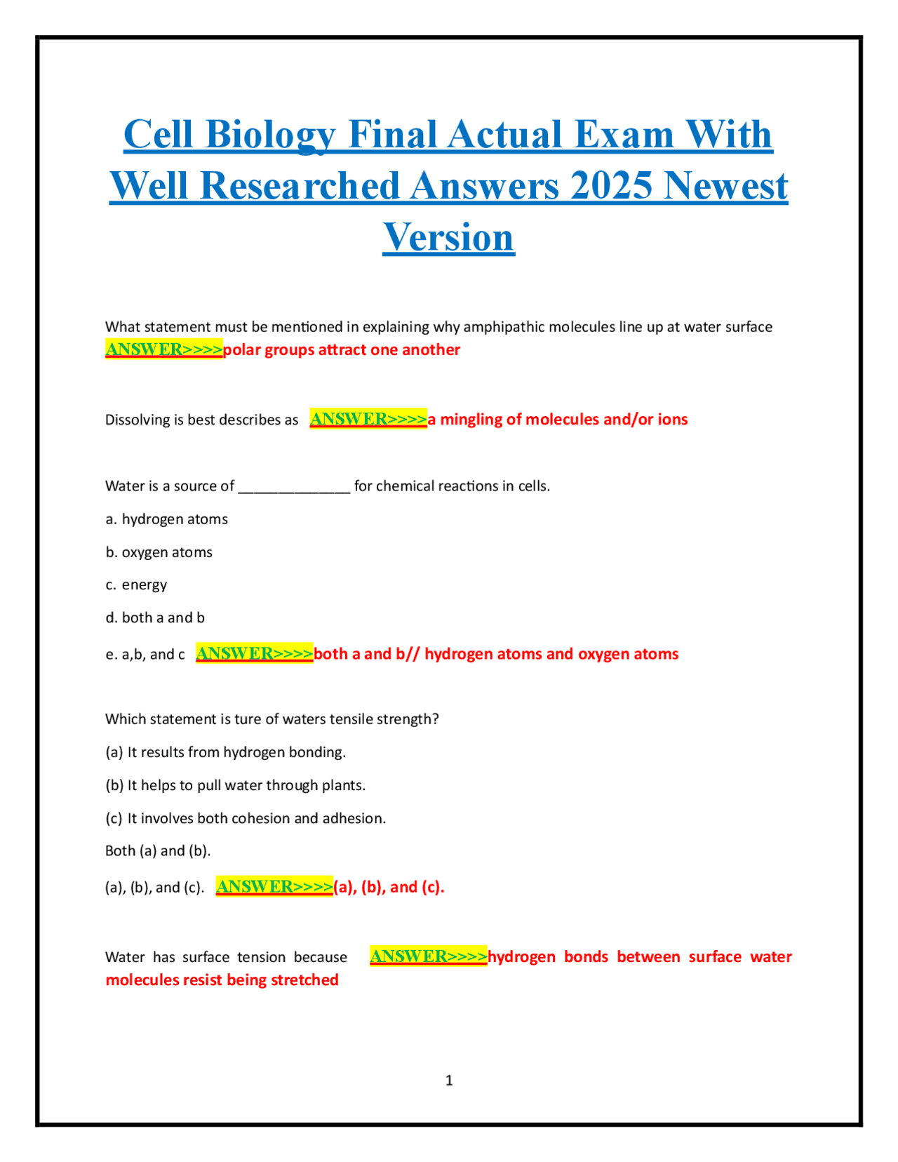Cell Biology Final Actual Exam With Well Researched Answers 2025 Newest ...