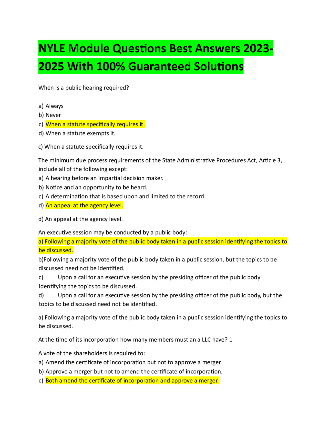 NYLE Module Questions Best Answers 2023- 2025 100% Guaranteed Solutions ...