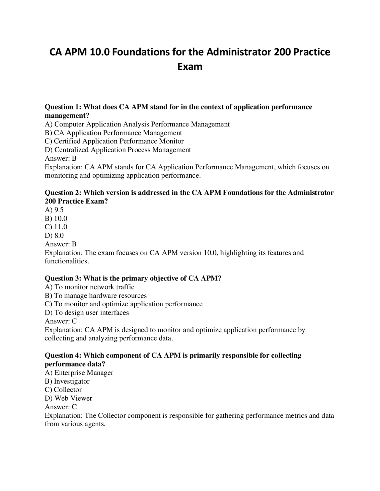 CA APM 10.0 Foundations for the Administrator 200 Exam | Exams ...