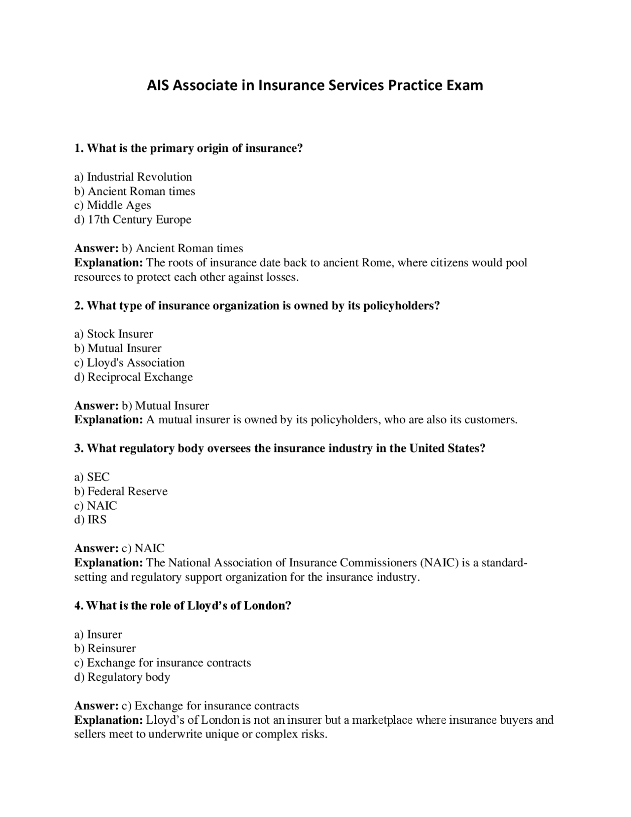 AIS Associate in Insurance Services Exam | Exams Technology | Docsity