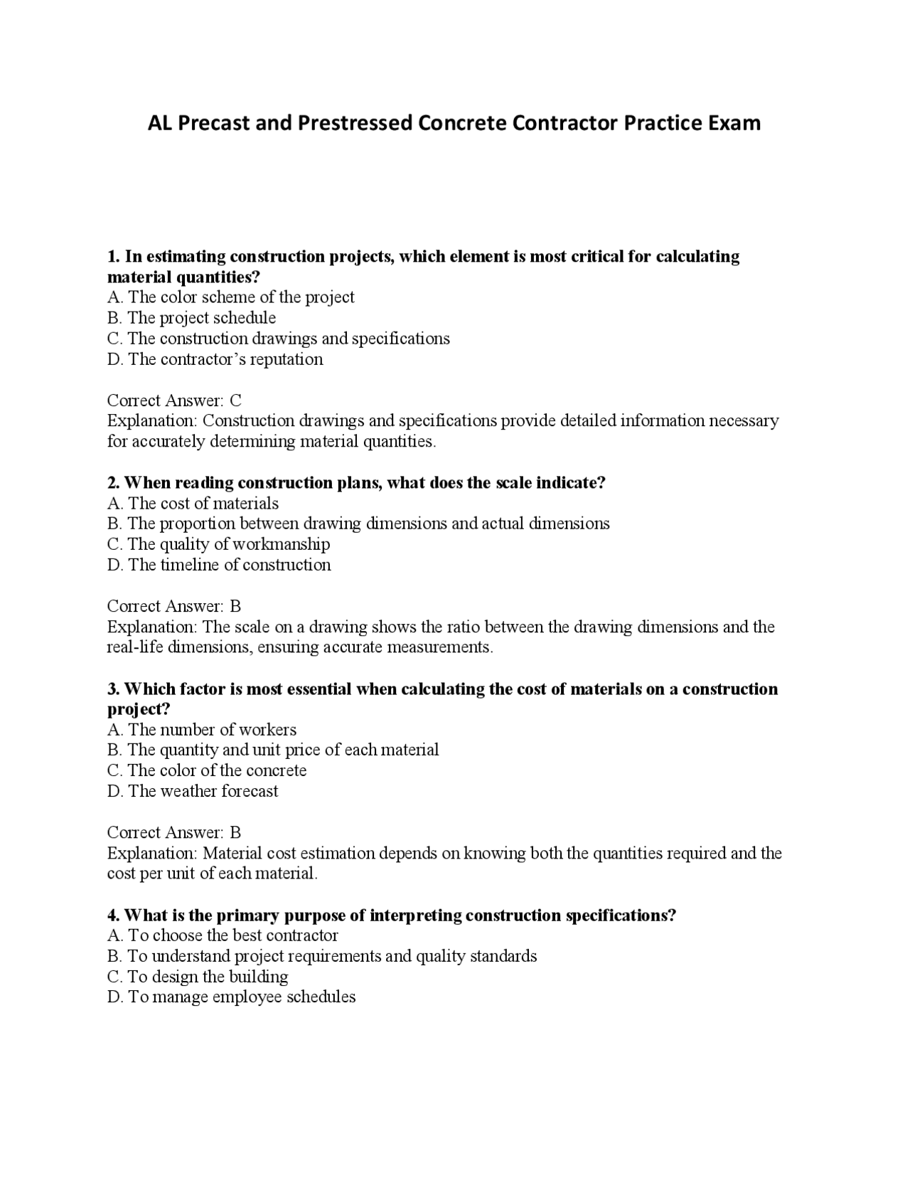 AL Precast and Prestressed Concrete Contractor Exam | Exams Technology ...