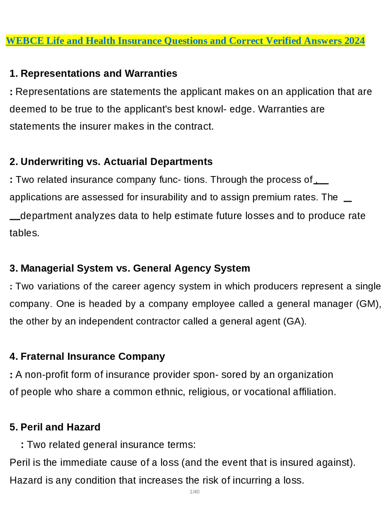 WEBCE Life and Health Insurance Questions and Correct Verified Answers ...