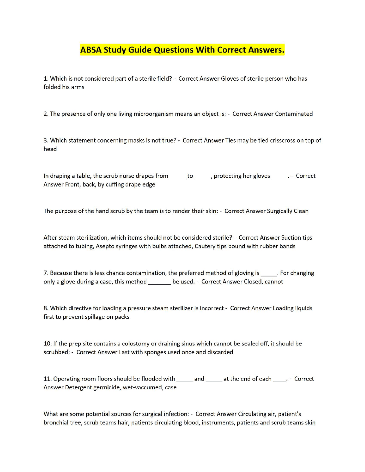 ABSA Study Guide Questions With Correct Answers. | Exercises Nursing ...