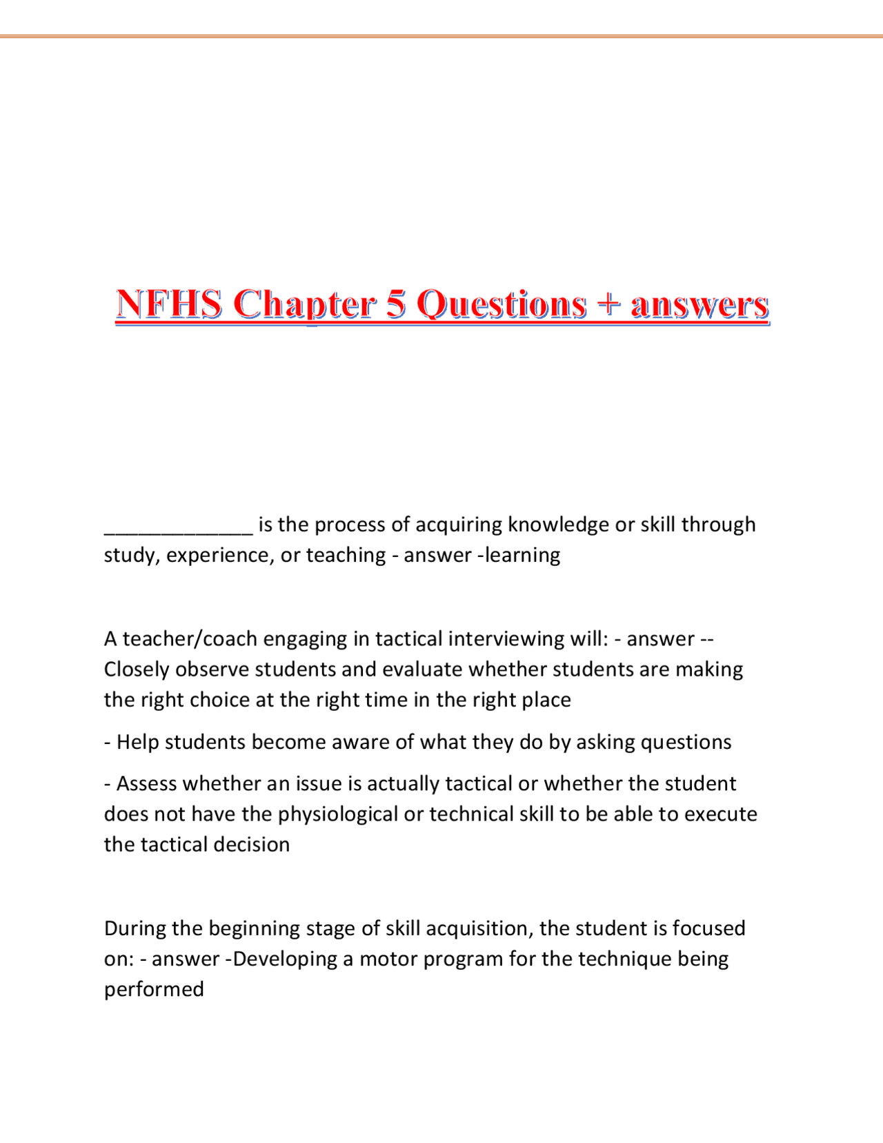 NFHS Chapter 5 Questions + answers.pdf | Exams Nursing | Docsity