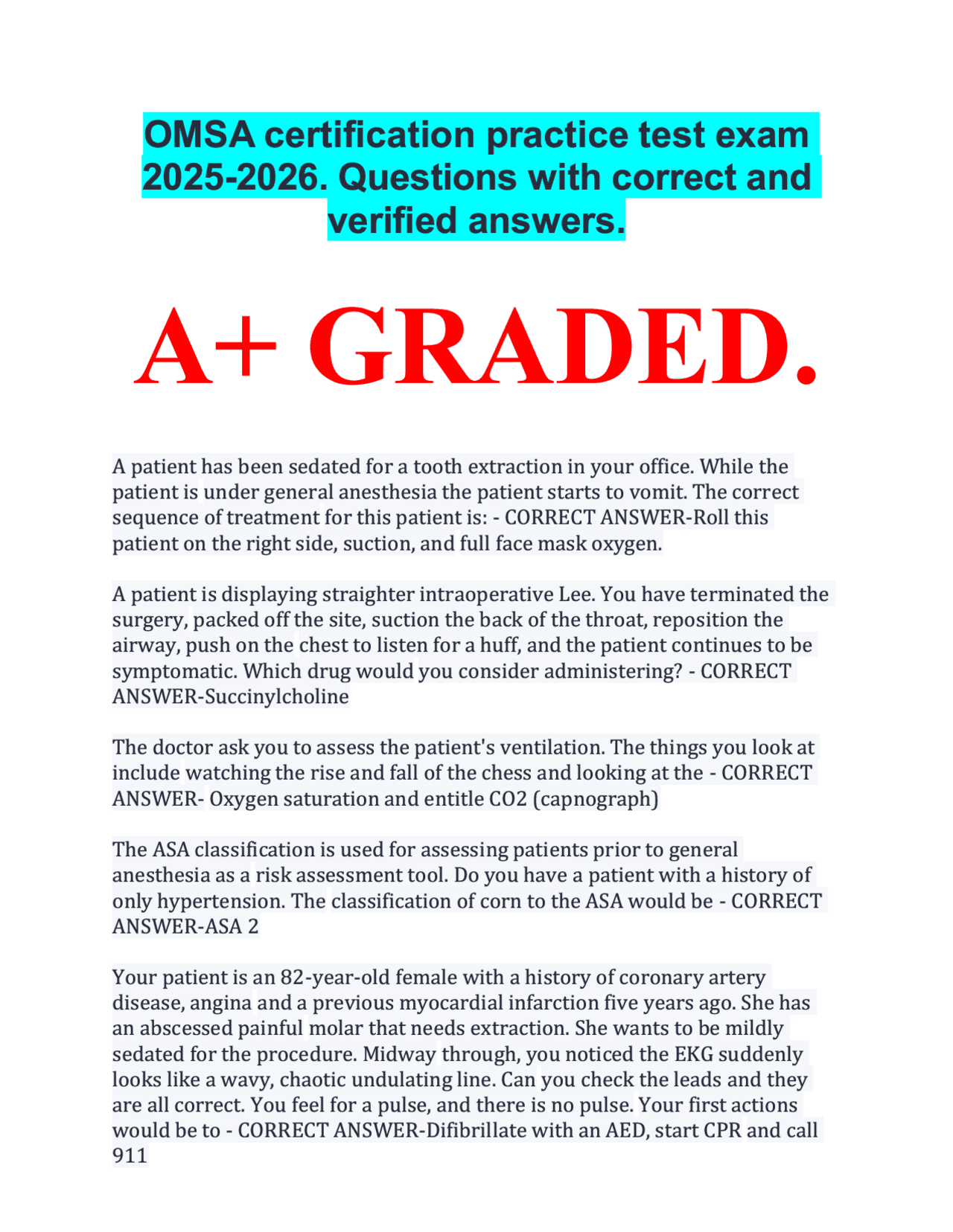OMSA certification practice test exam 2025-2026. Questions with correct ...