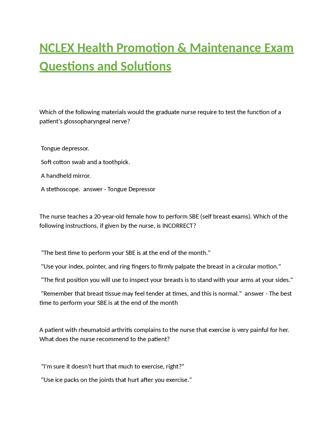 NCLEX Health Promotion & Maintenance Exam Questions and Solutions ...