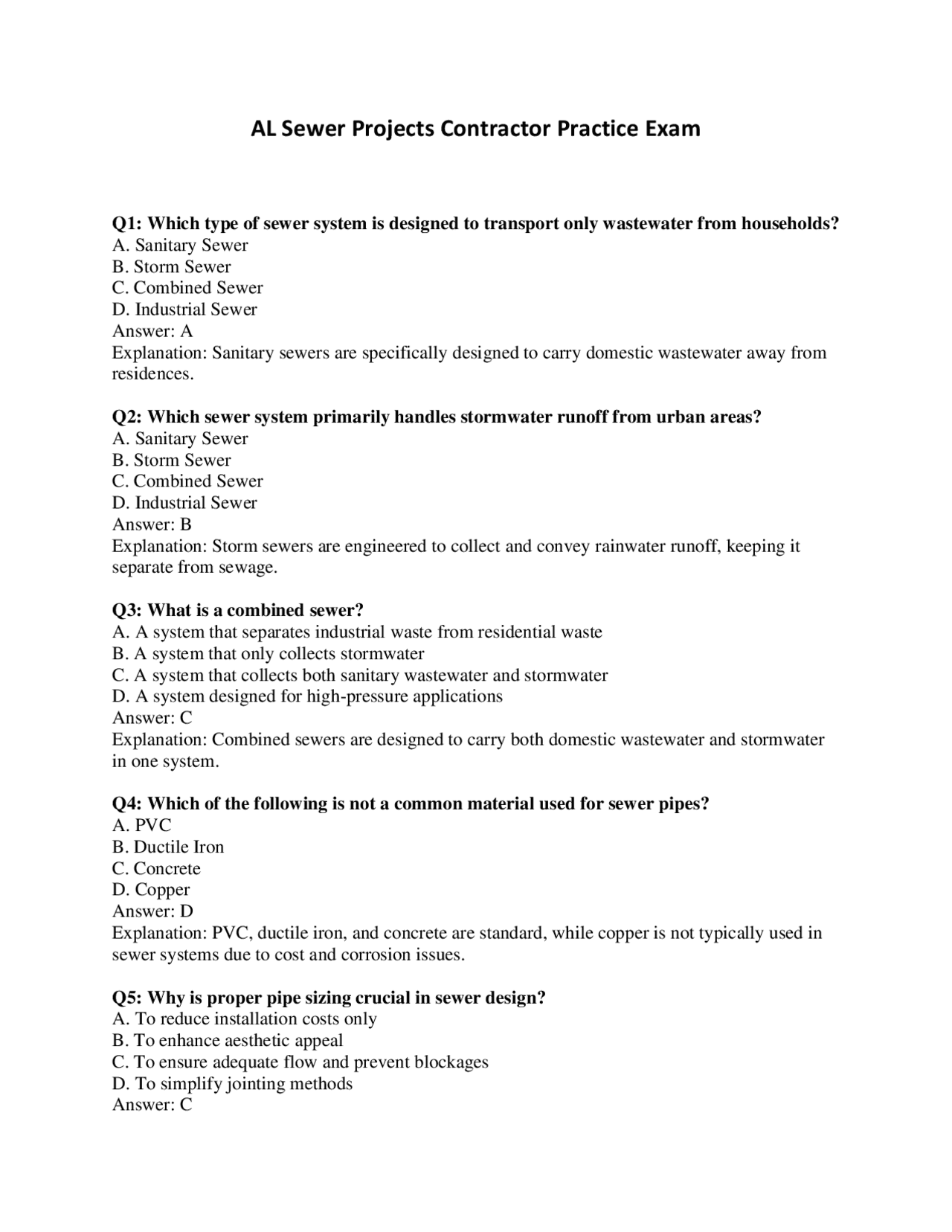 AL Sewer Projects Contractor Exam | Exams Technology | Docsity