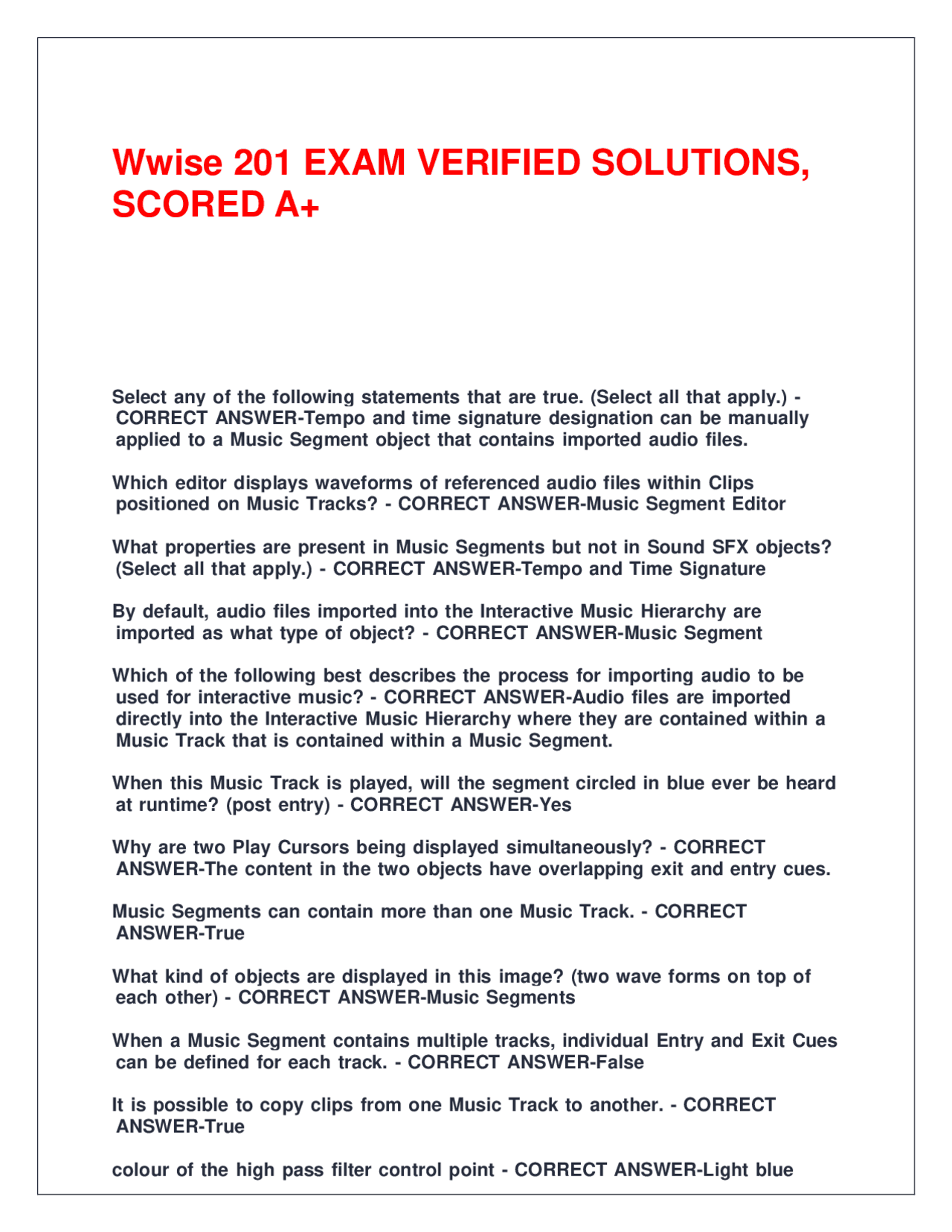 Wwise 201 EXAM VERIFIED SOLUTIONS, SCORED A+.pdf | Exams Nursing | Docsity
