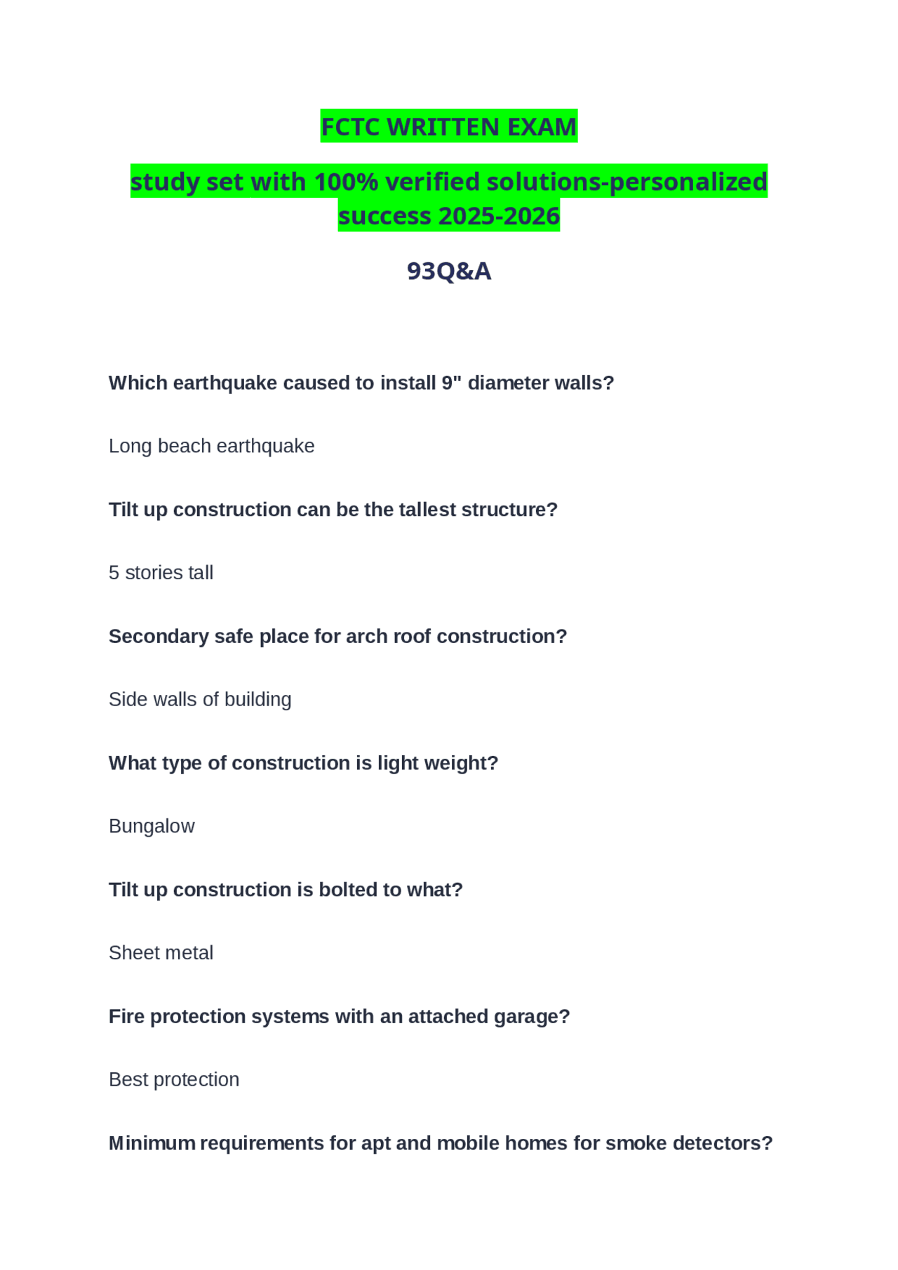 FCTC WRITTEN EXAM study set with 100% verified solutions-personalized ...