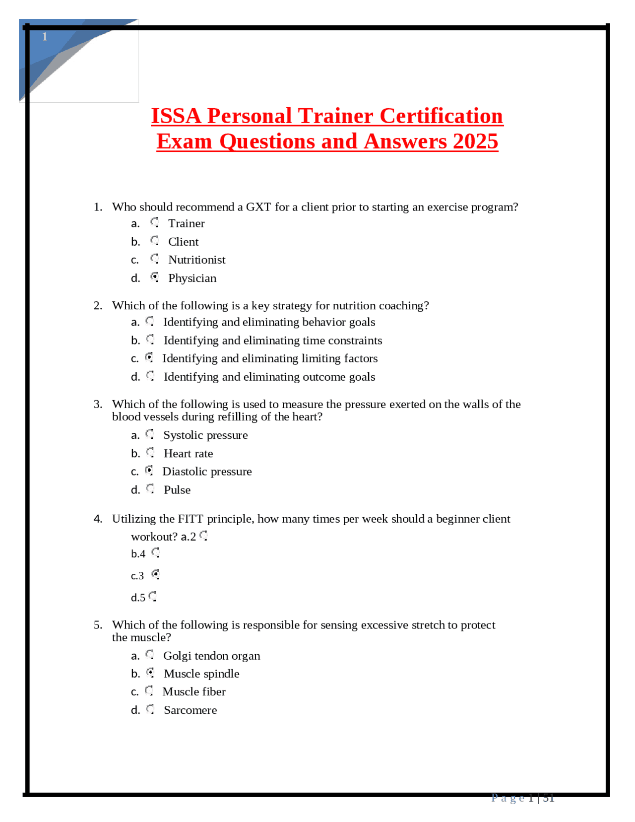 ISSA Personal Trainer Certification Exam Questions and Answers 2025 ...