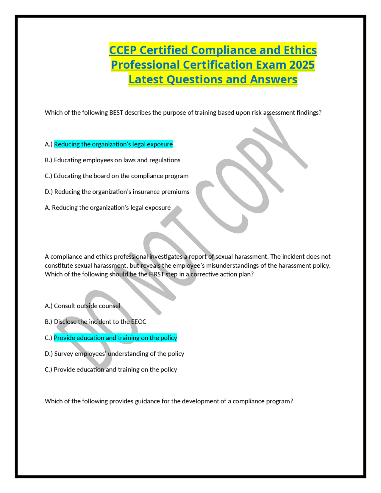 CCEP Certified Compliance and Ethics Professional Certification Exam ...