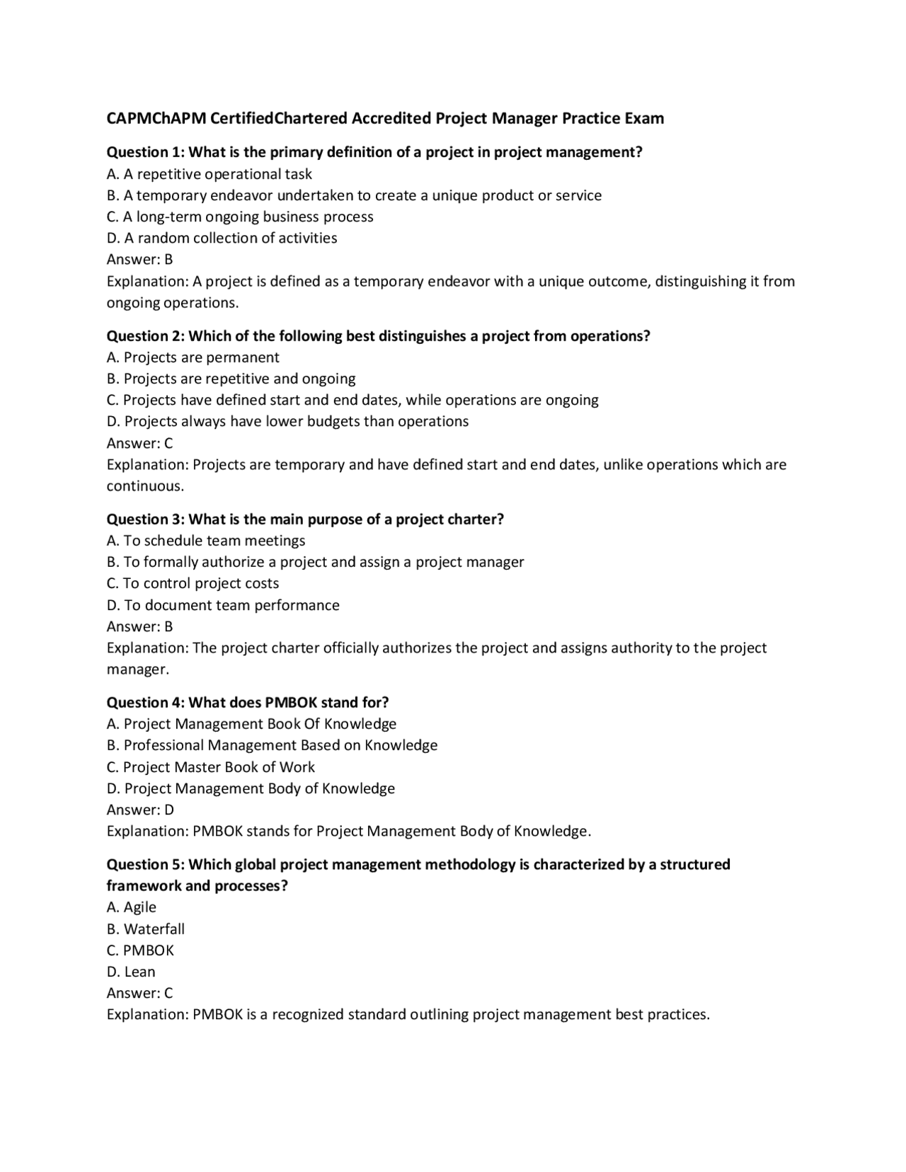 CAPMChAPM CertifiedChartered Accredited Project Manager Exam | Exams ...