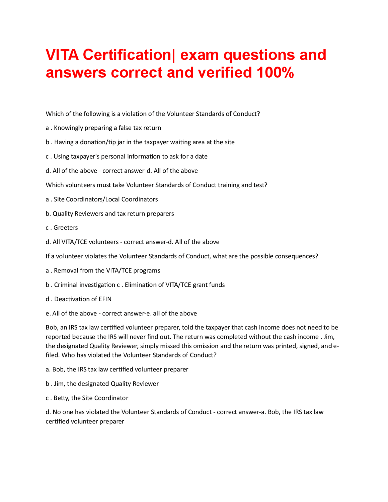 VITA Certification.pdfVITA Certification.pdf | Exams Advanced Education ...