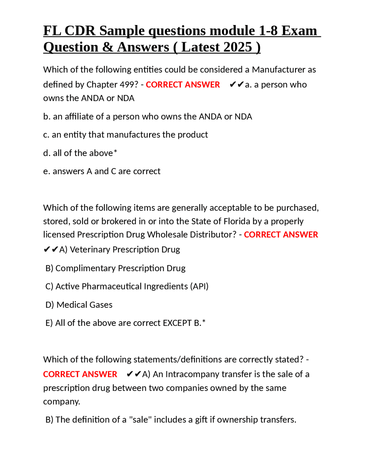 FL CDR Sample questions module 1-8 Exam Question & Answers ( Latest ...