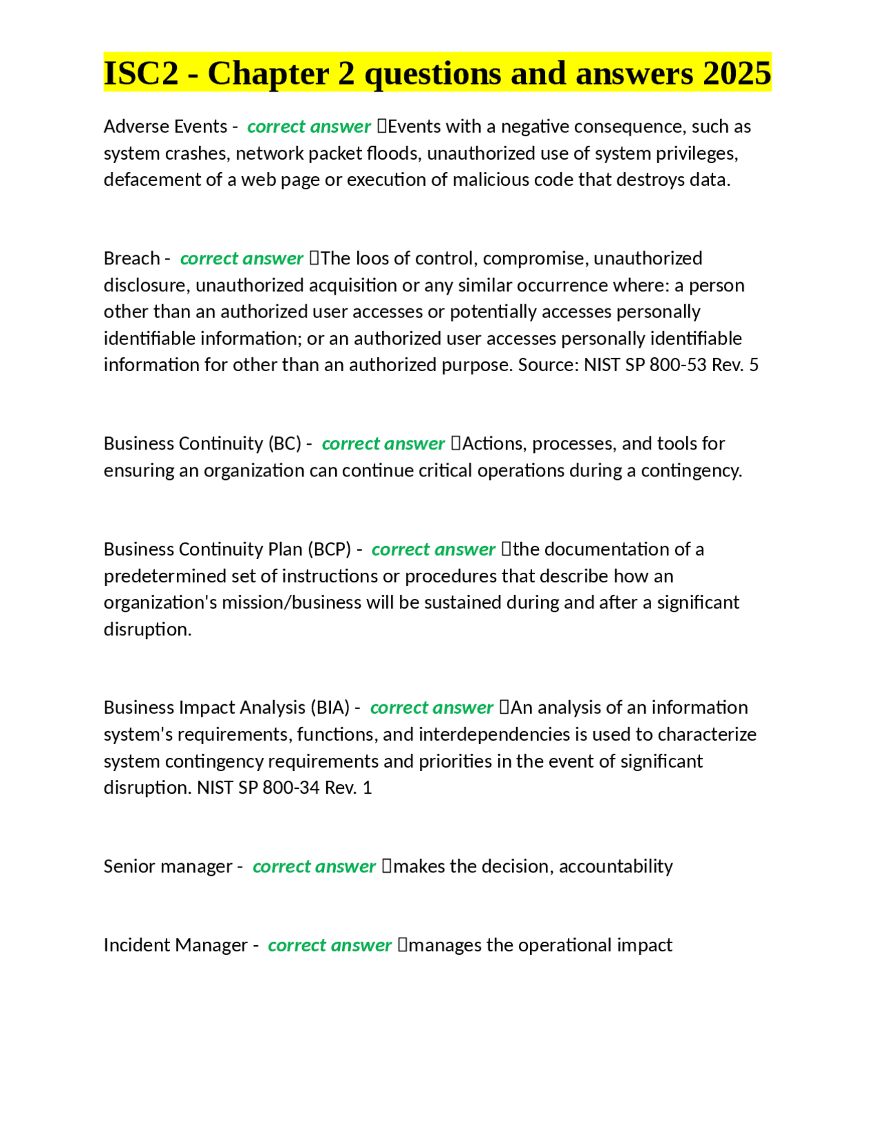 ISC2 - Chapter 2 questions and answers 2025 | Exercises Cybercrime ...
