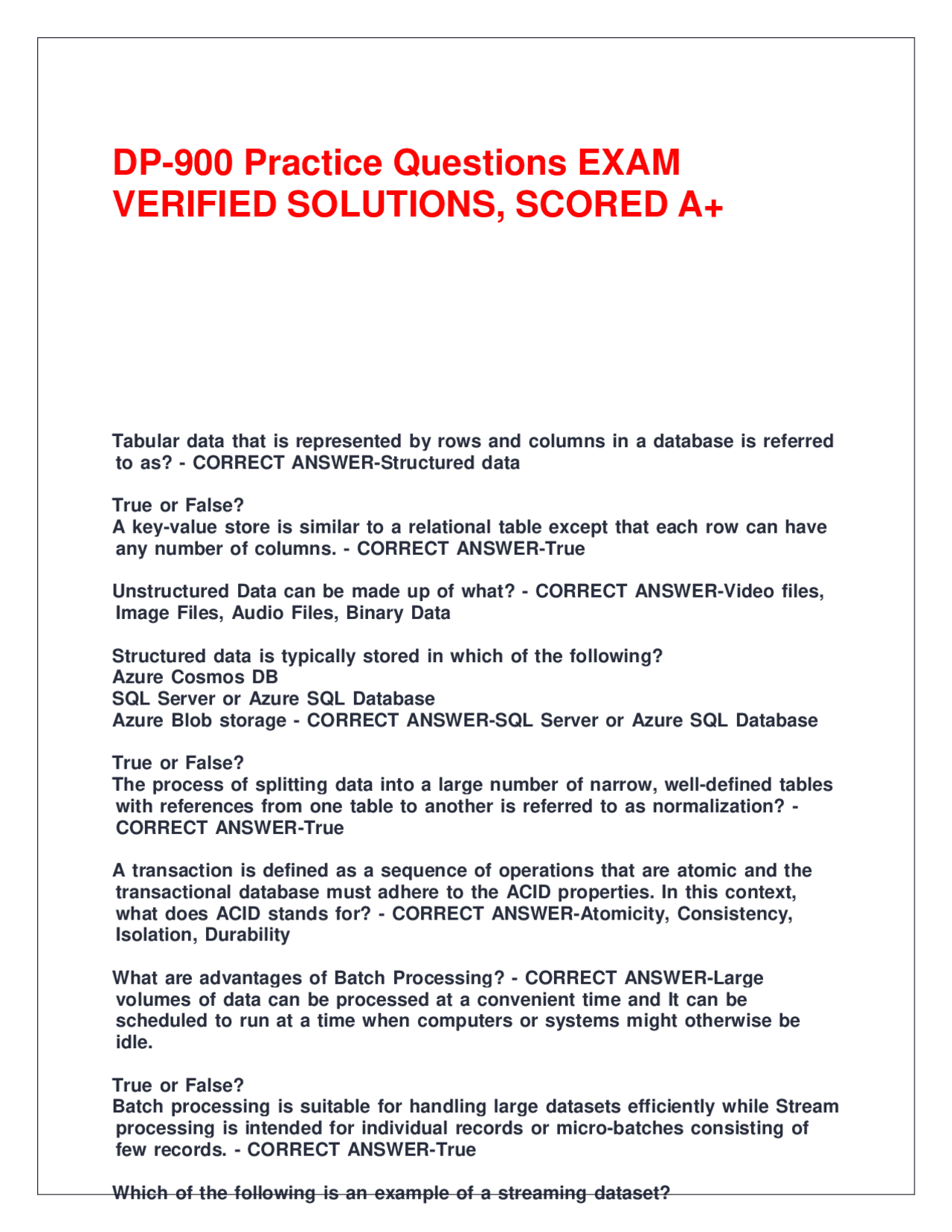 DP-900 Practice Questions EXAM VERIFIED SOLUTIONS, SCORED A+.pdf ...