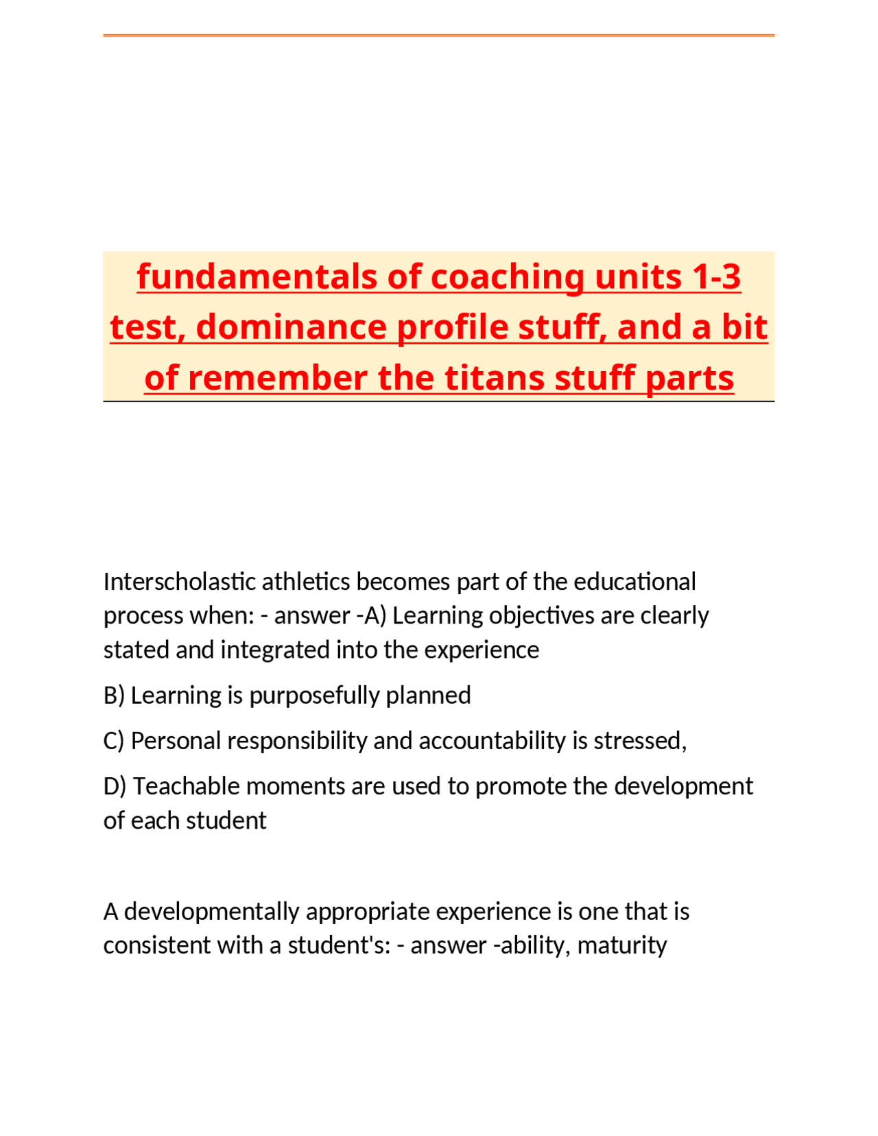 fundamentals of coaching units 1-3 test, dominance profile stuff, and a ...