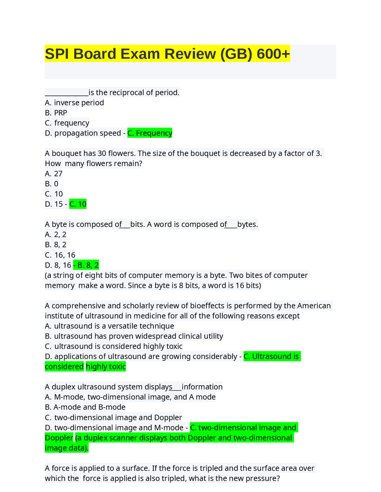 SPI Board Exam Review | Exams Physics | Docsity