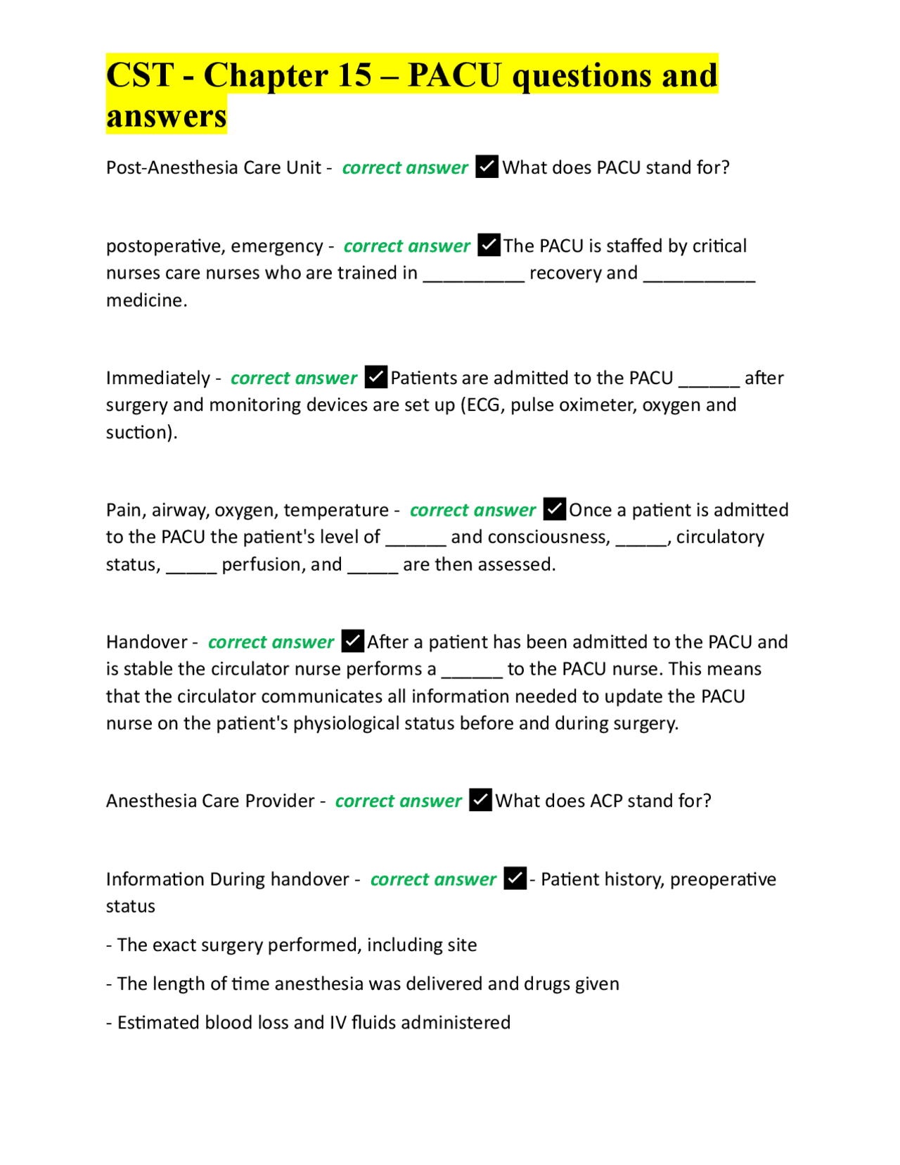 PACU Questions & Answers: A Guide for Nursing Students | Exams Nursing ...
