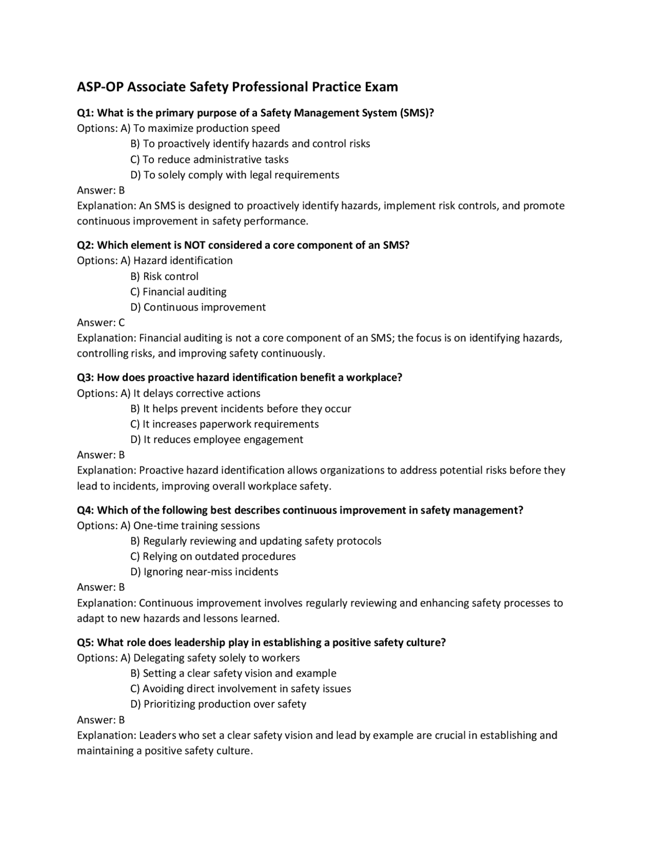 ASP-OP Associate Safety Professional Exam | Exams Technology | Docsity