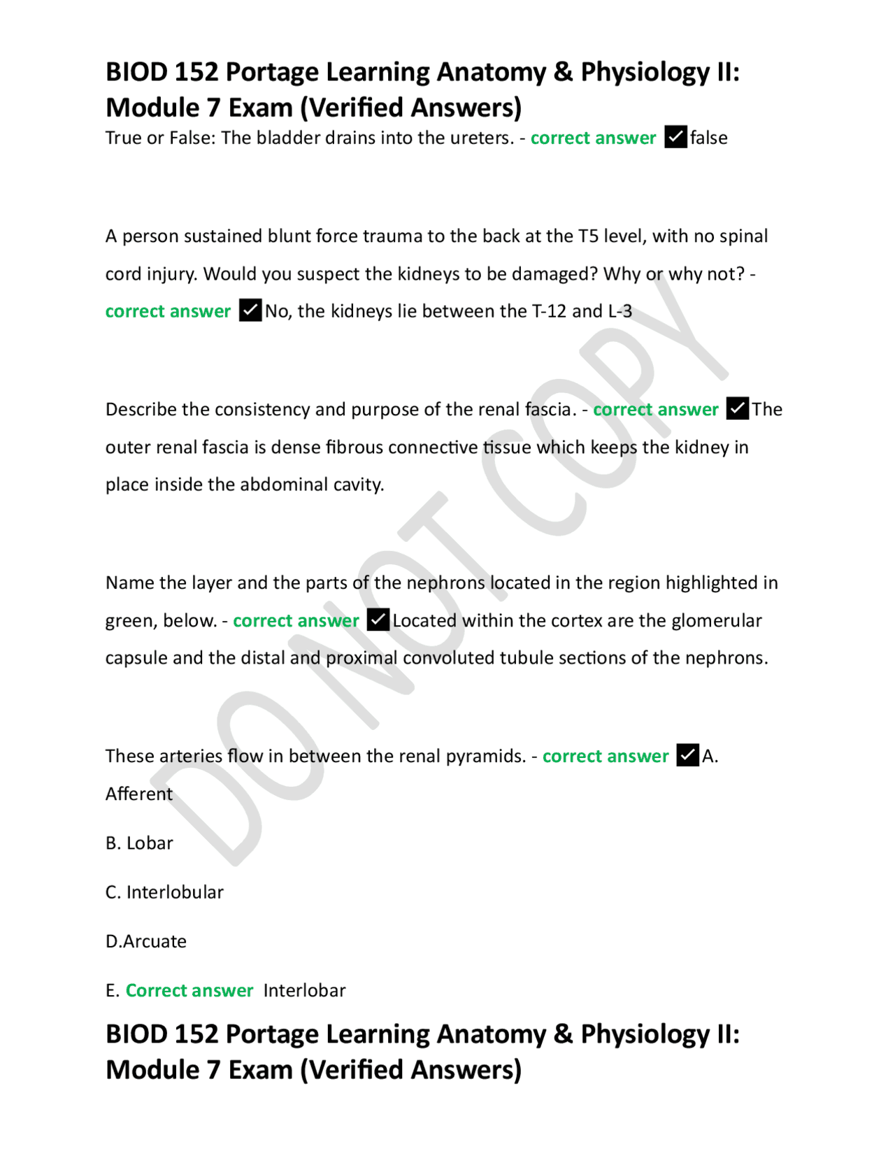 BIOD 152 Portage Learning Anatomy & Physiology II: Module 7 Exam ...