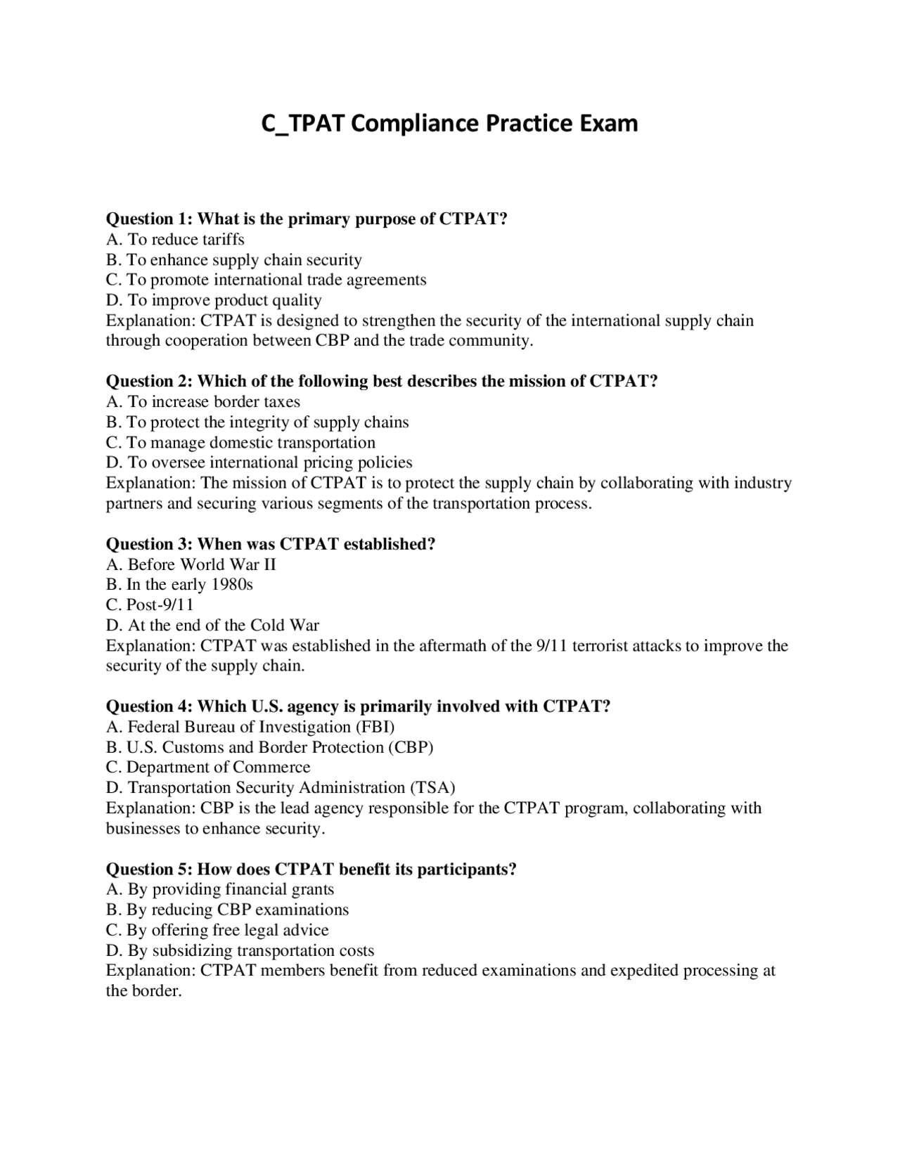 C_TPAT Compliance Exam | Exams Technology | Docsity