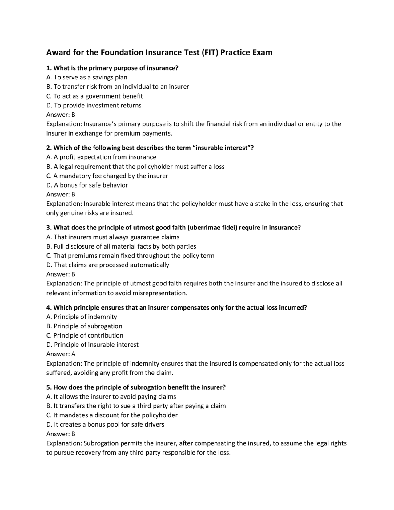 Award for the Foundation Insurance Test (FIT) Exam | Exams Technology ...