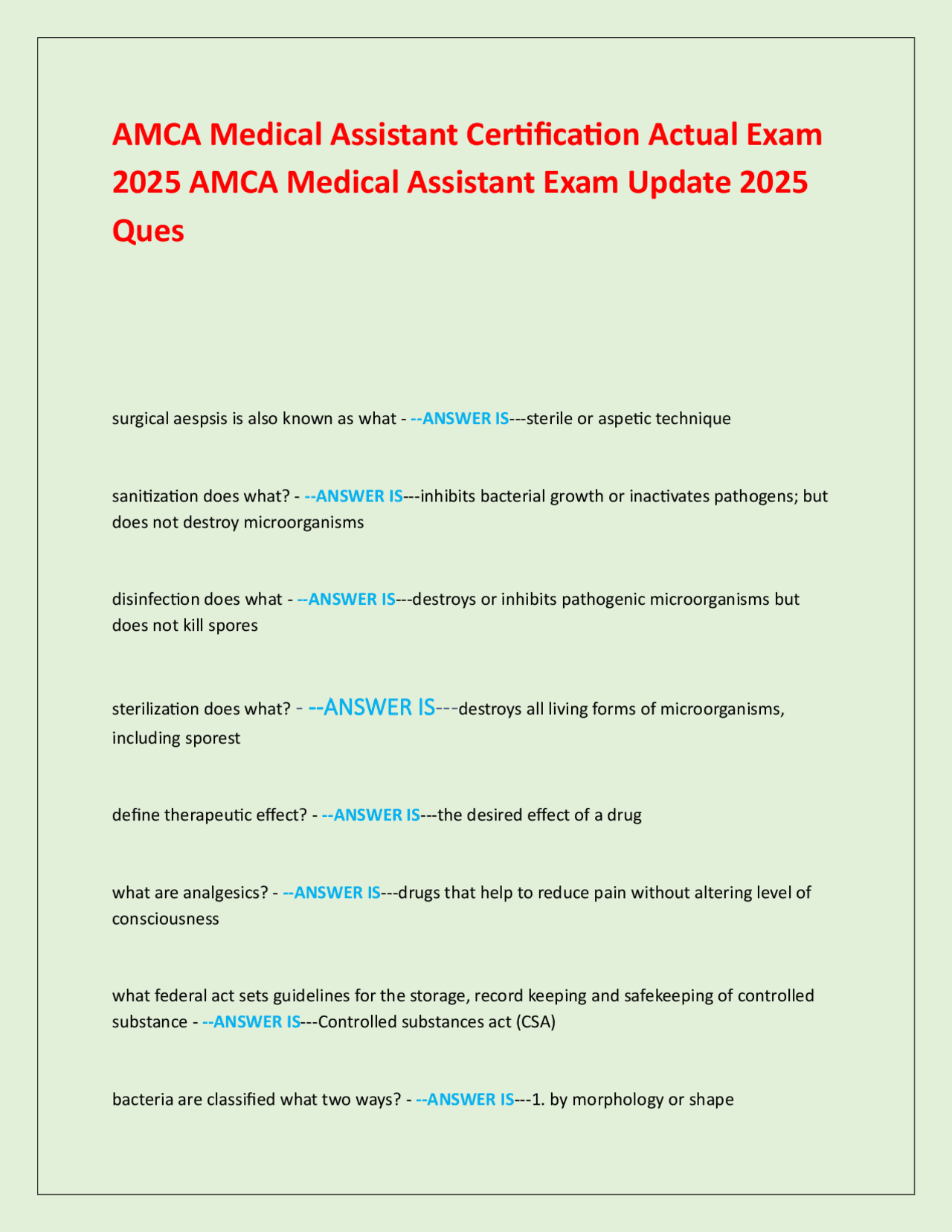 AMCA Medical Assistant Certification Actual Exam 2025 AMCA Medical ...