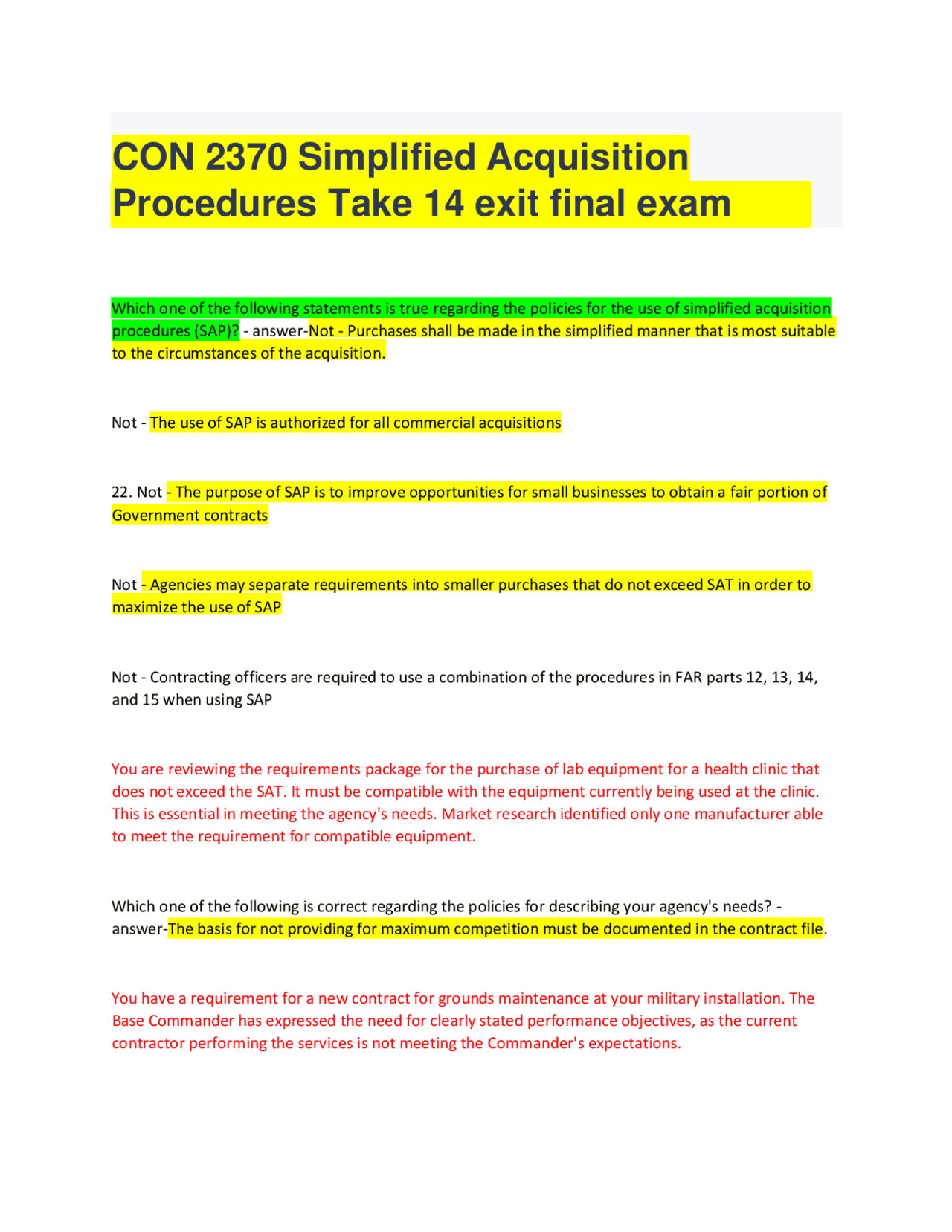 CON 2370 Simplified Acquisition Procedures Take 14 exit fina | Exams ...