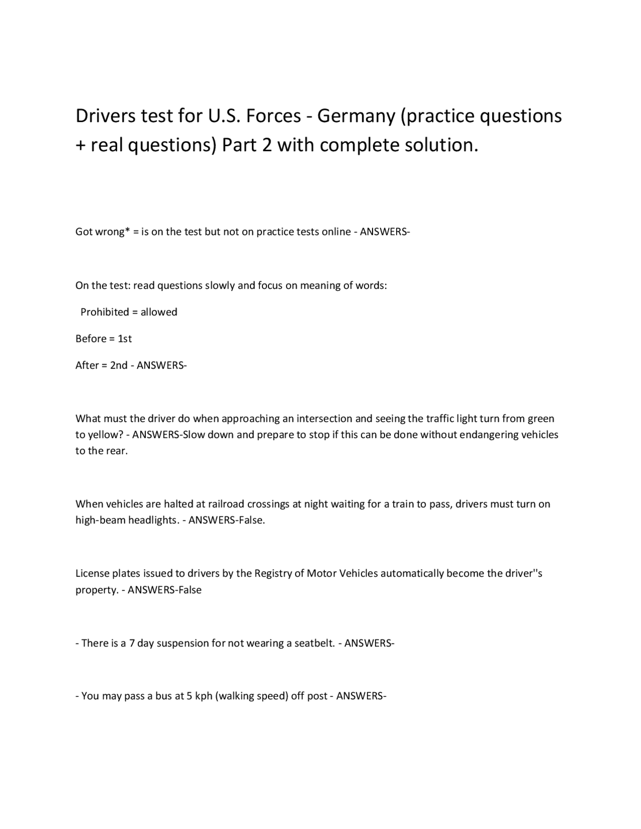 Drivers test for U.S. Forces - Germany (practice questions + real ...