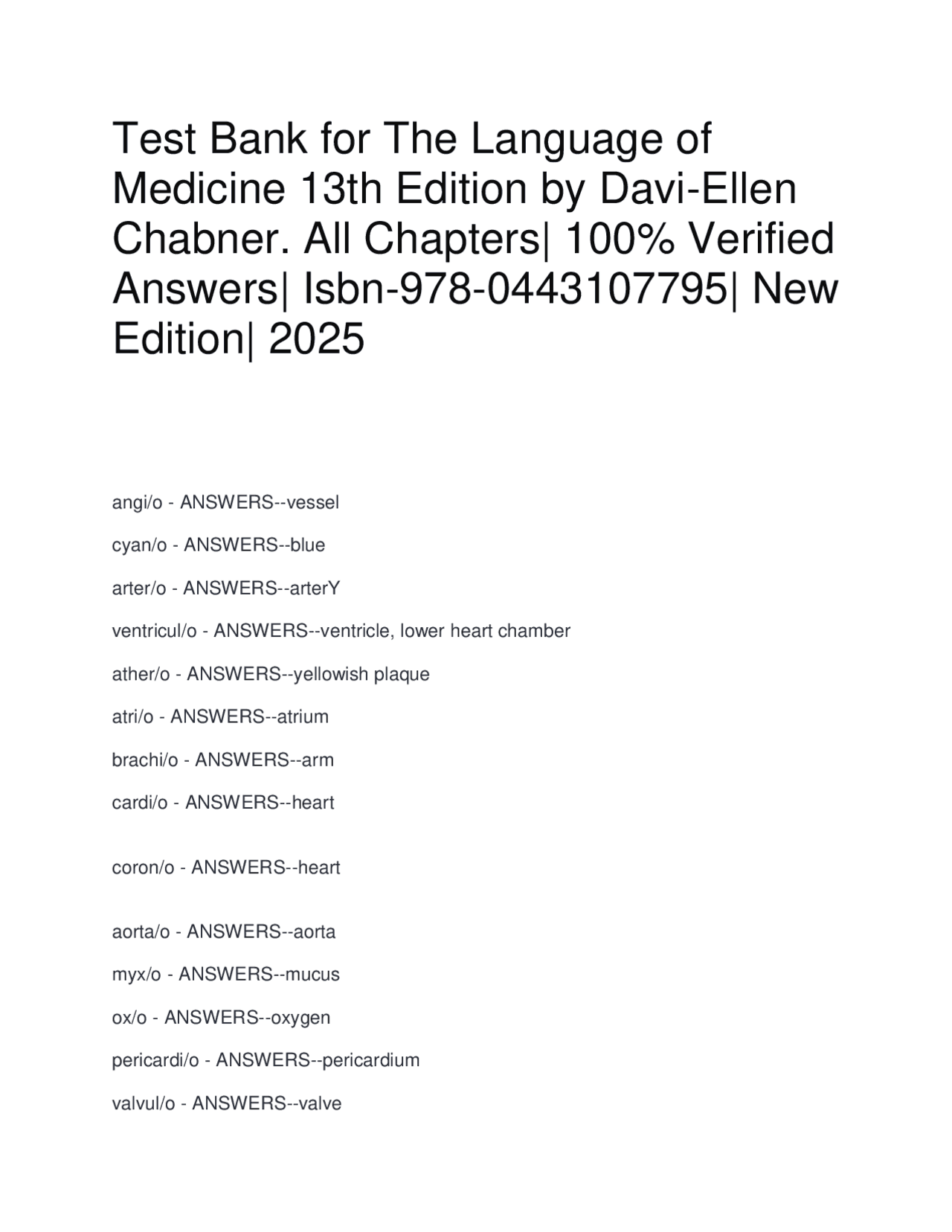 Test Bank for The Language of Medicine 13th Edition by Davi-Ellen ...