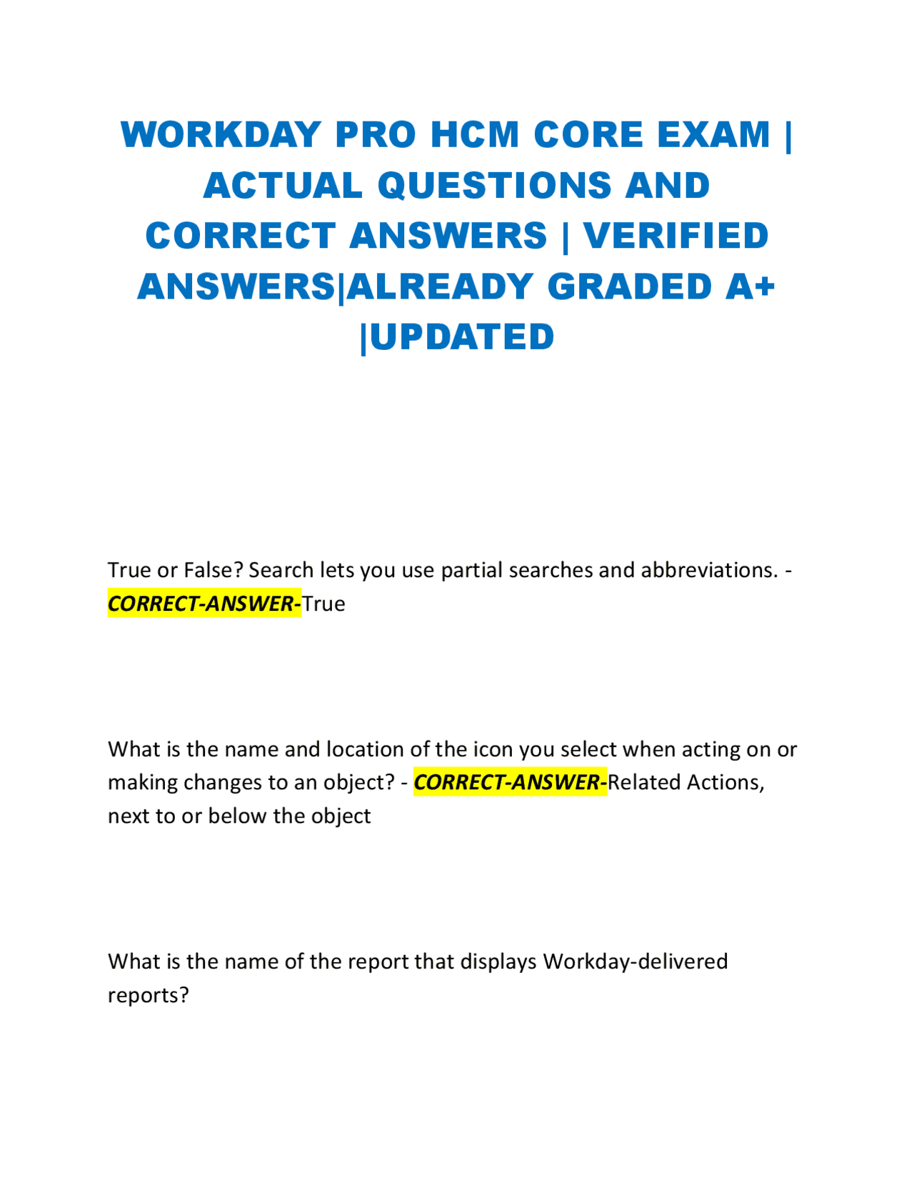 WORKDAY PRO HCM CORE EXAM | ACTUAL QUESTIONS AND CORRECT ANSWERS | VERIFIED ANSWERS | Exams ...