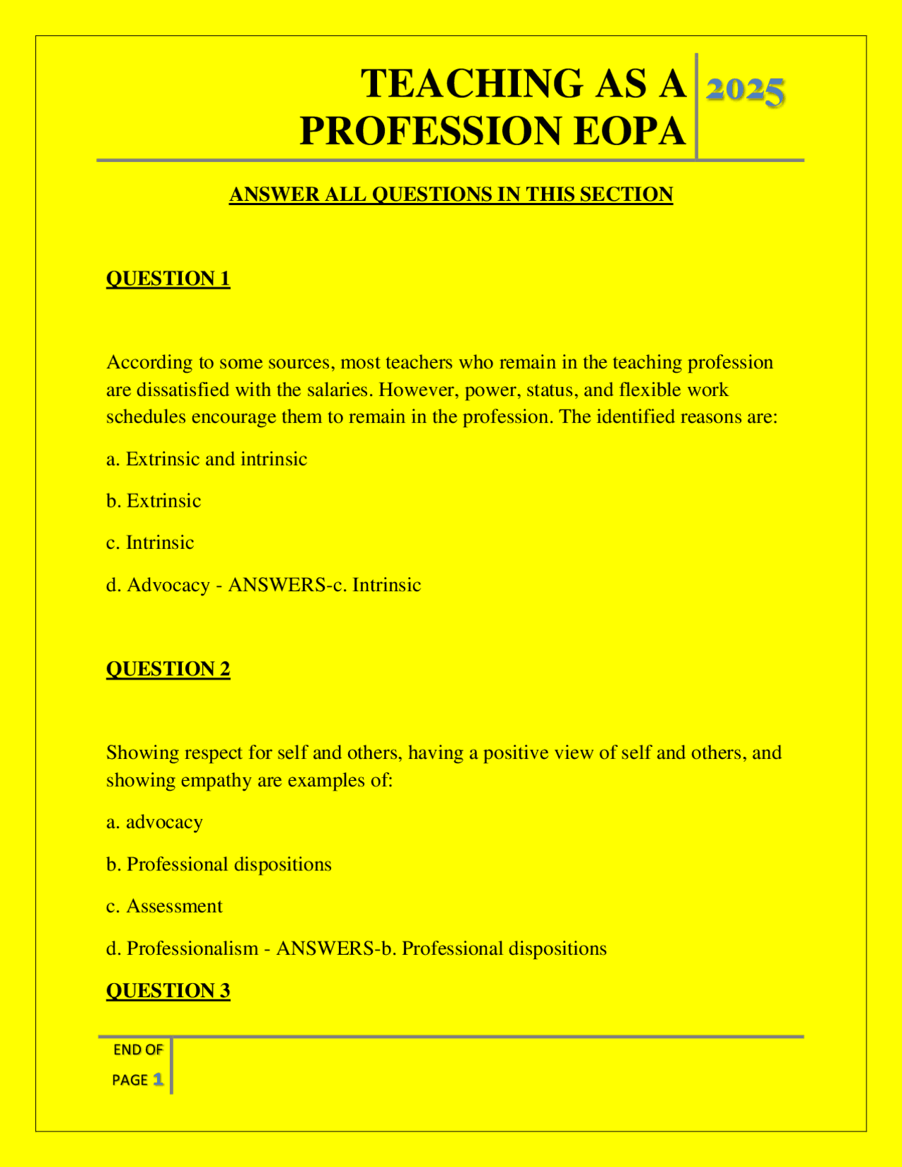 Teaching as a Profession: Multiple Choice Questions and Answers | Exams Teaching method | Docsity