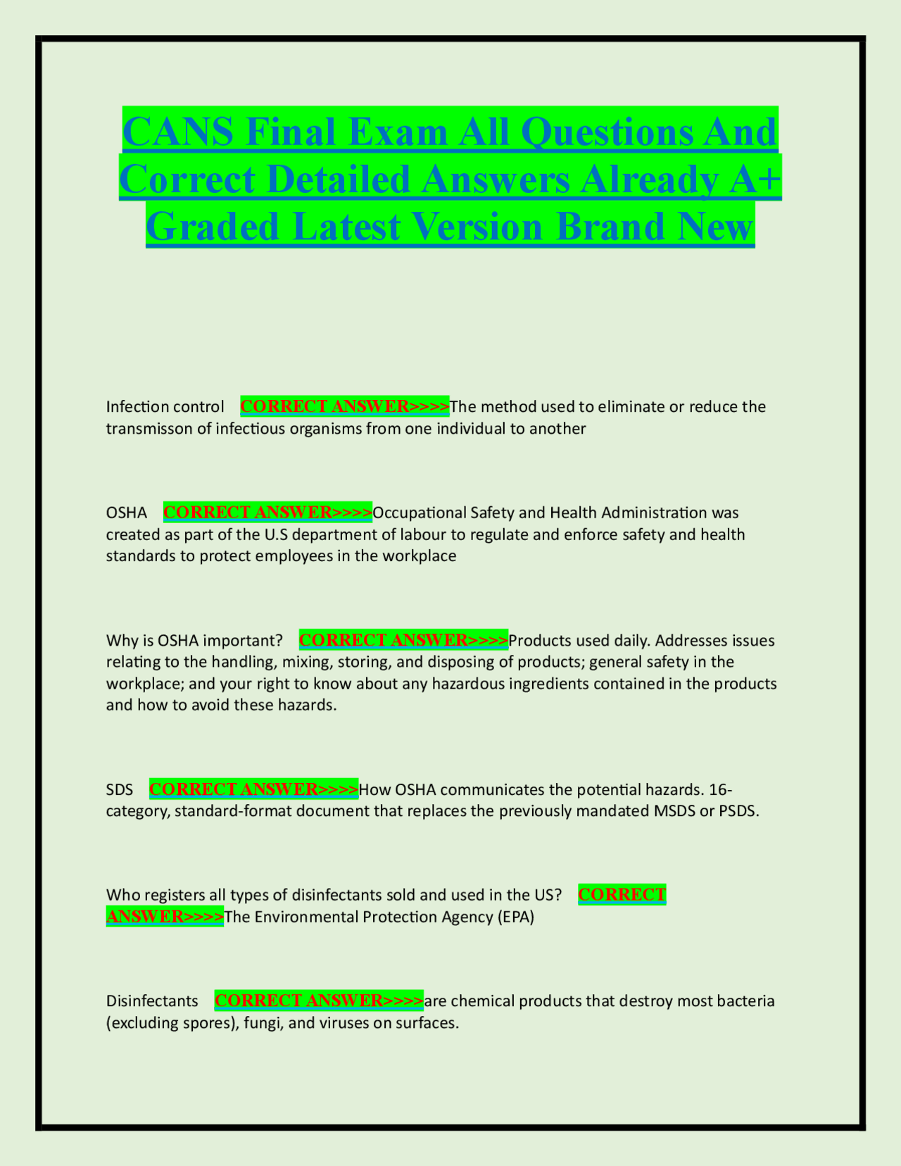 CANS Final Exam All Questions And Correct Detailed Answers Already A+ ...