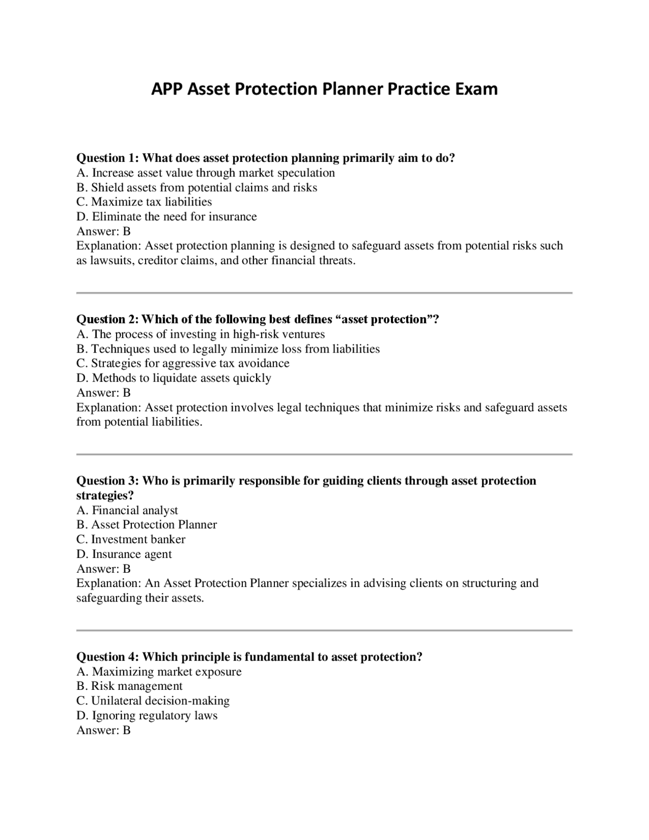 APP Asset Protection Planner Exam | Exams Technology | Docsity