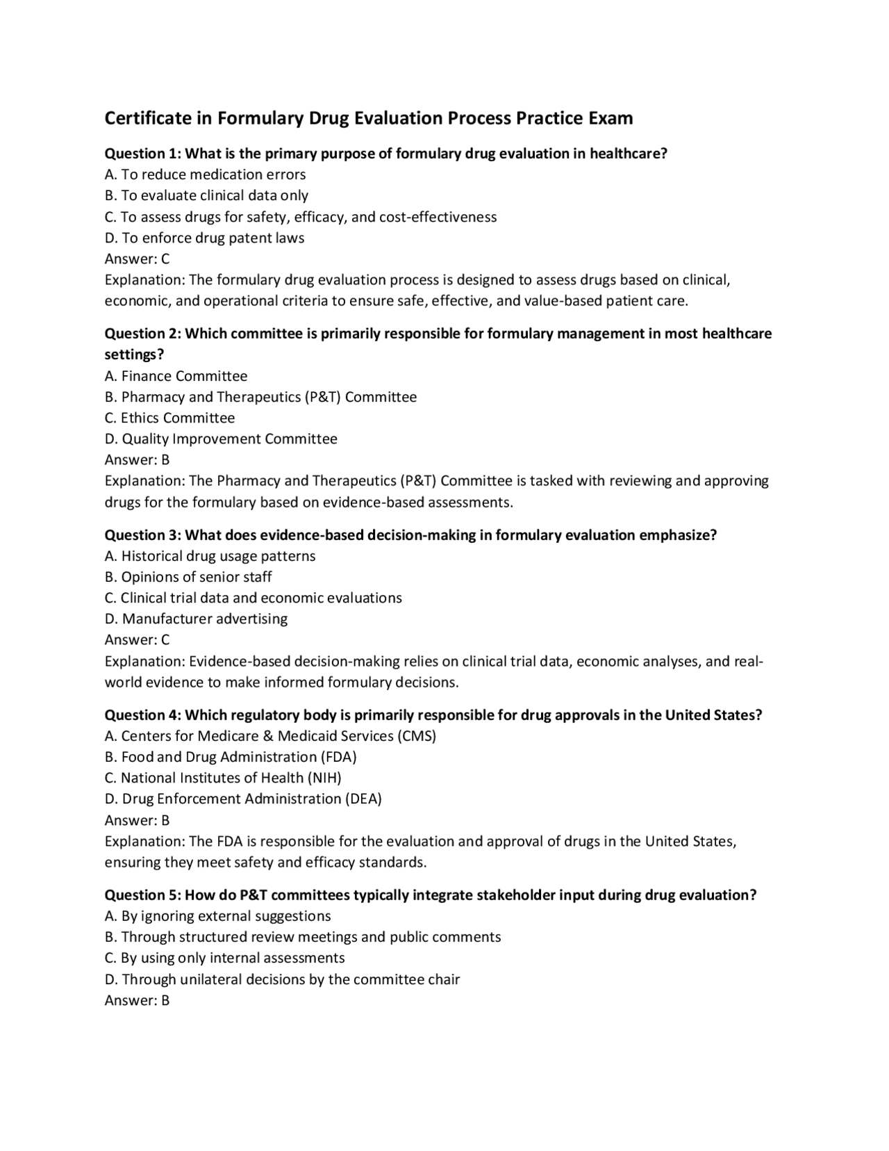 Certificate in Formulary Drug Evaluation Process Exam | Exams ...