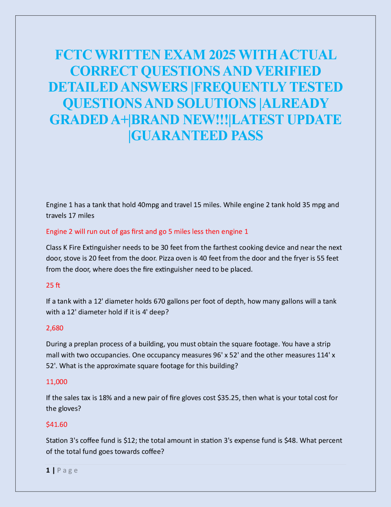 FCTC WRITTEN EXAM 2025 | Exams Nursing | Docsity