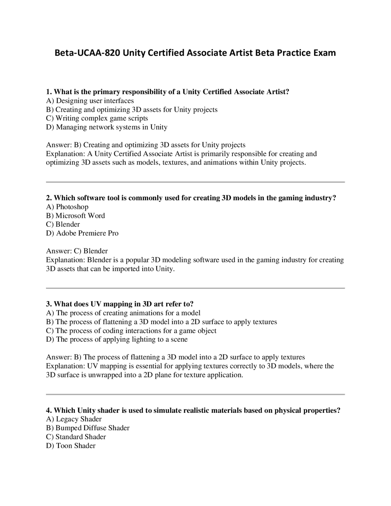 Beta-UCAA-820 Unity Certified Associate Artist Beta Exam | Exams ...