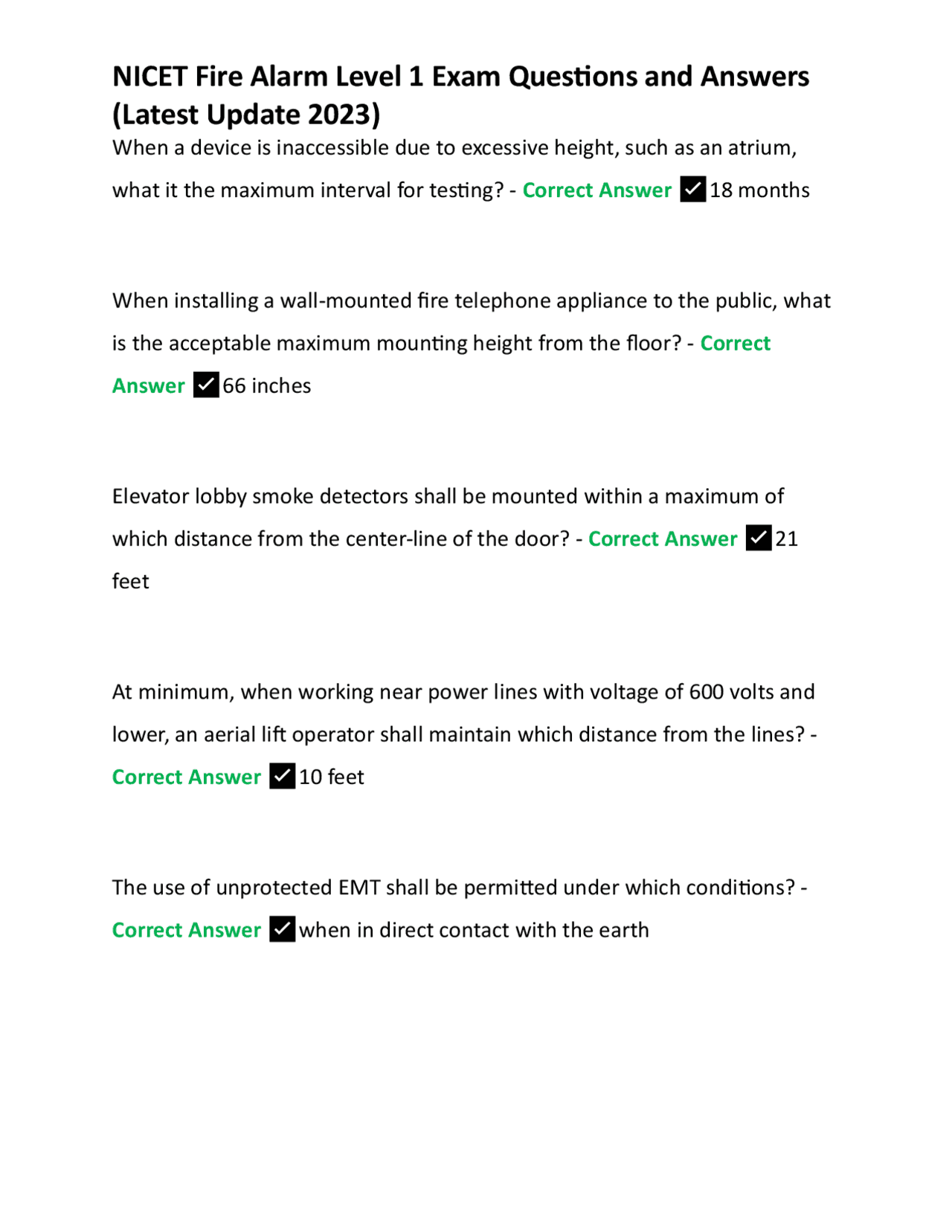 NICET Fire Alarm Level 1 Exam Questions and Answers (Latest Update 2023 ...