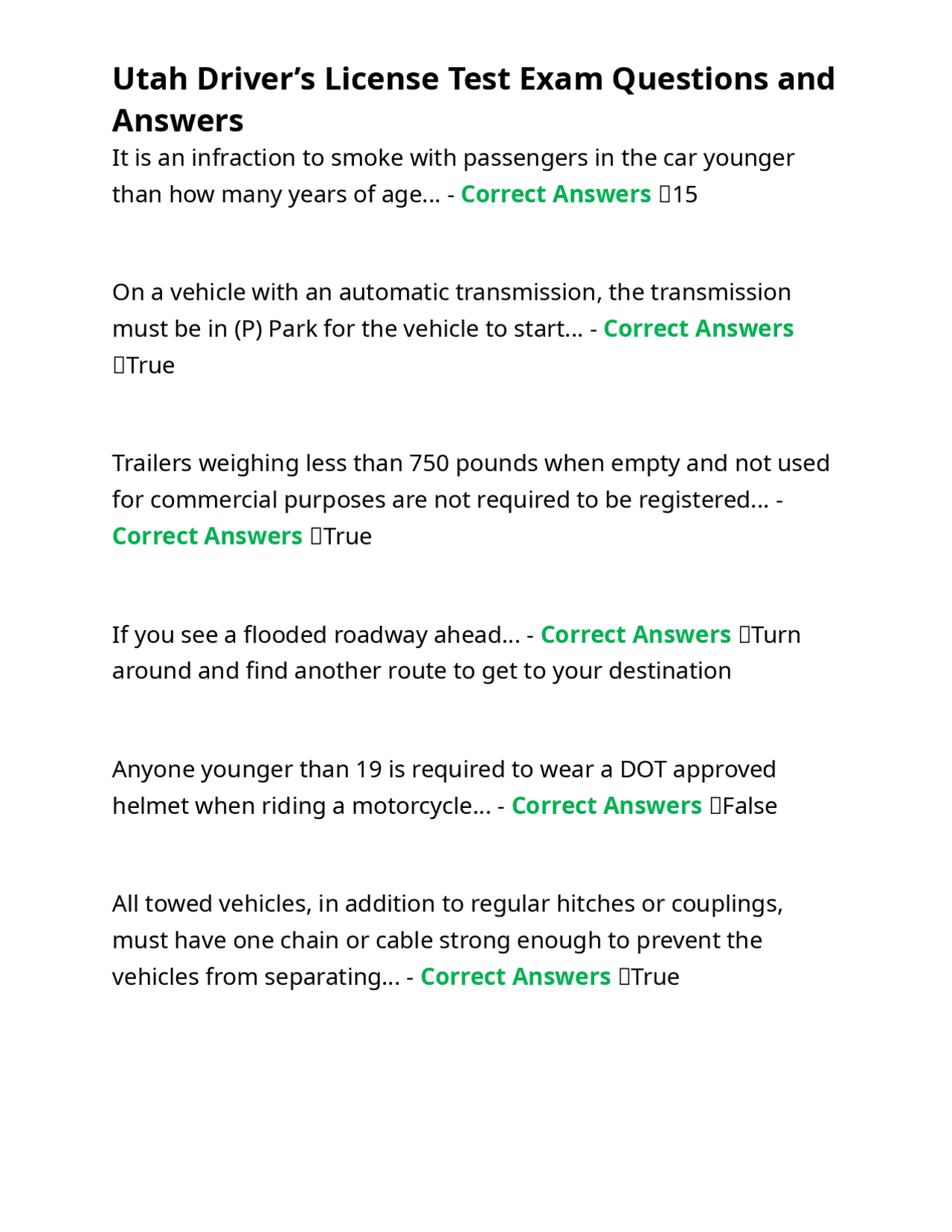 Utah Driver’s License Test Exam Questions and Answers | Exams Nursing ...