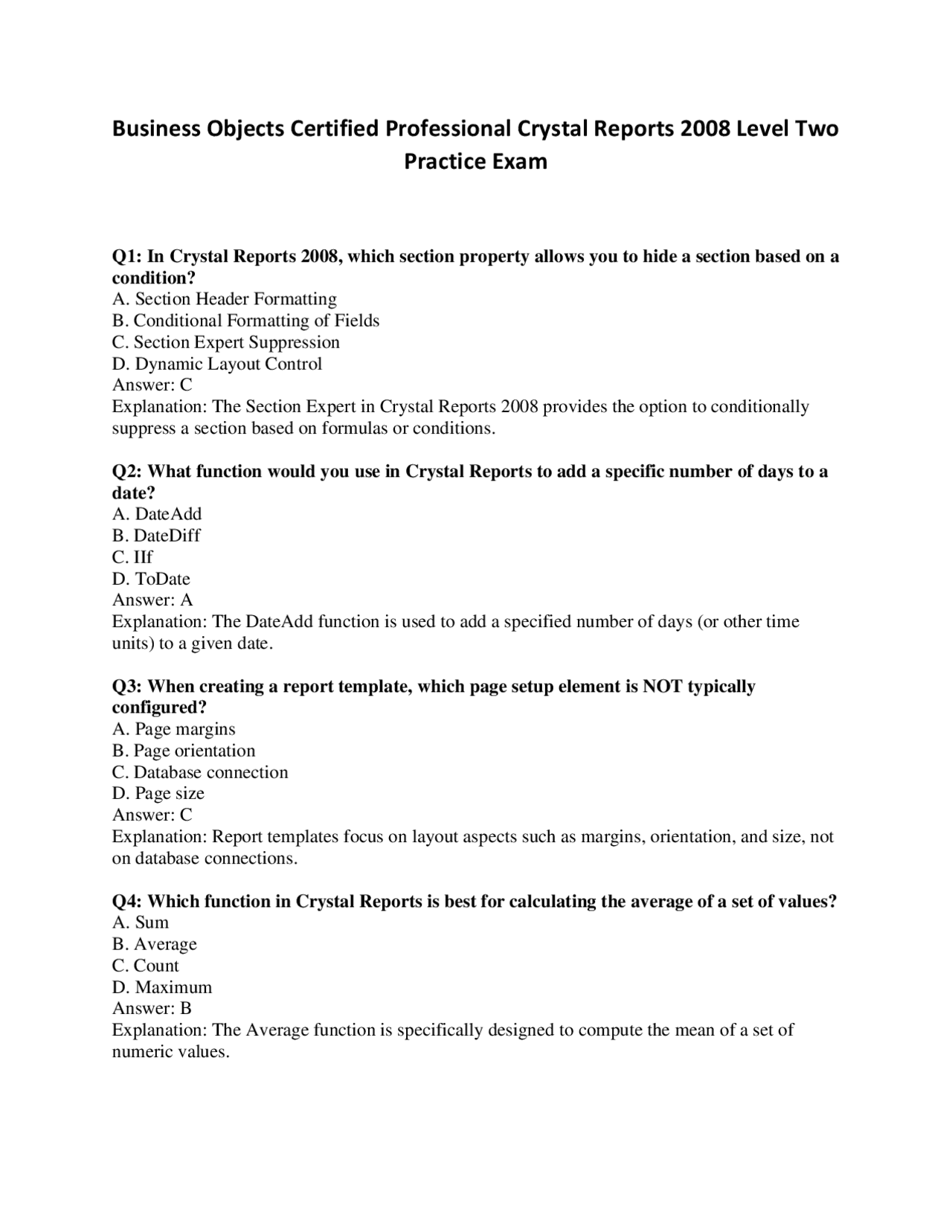 Business Objects Certified Professional Crystal Reports 2008 Level Two ...