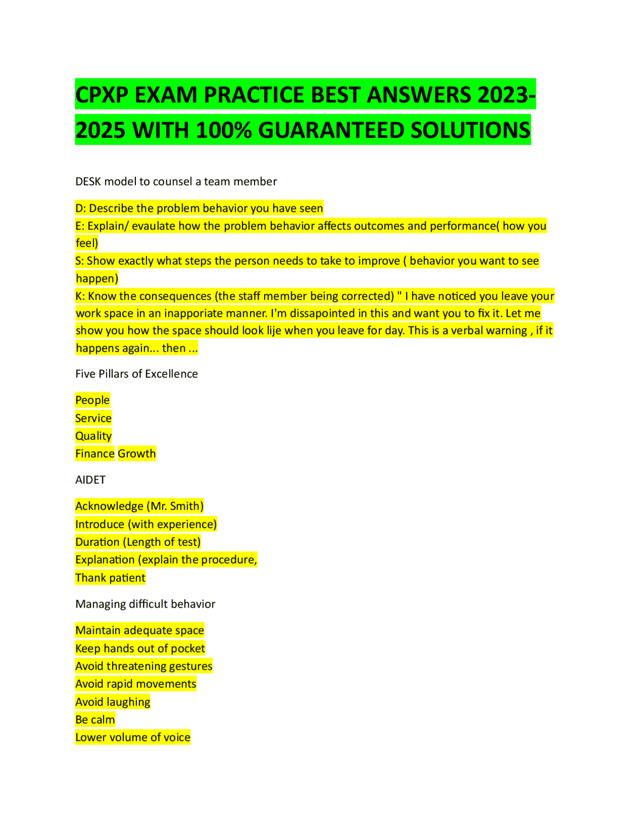 CPXP EXAM PRACTICE BEST ANSWERS 2023- 2025 WITH 100% GUARANTEED ...